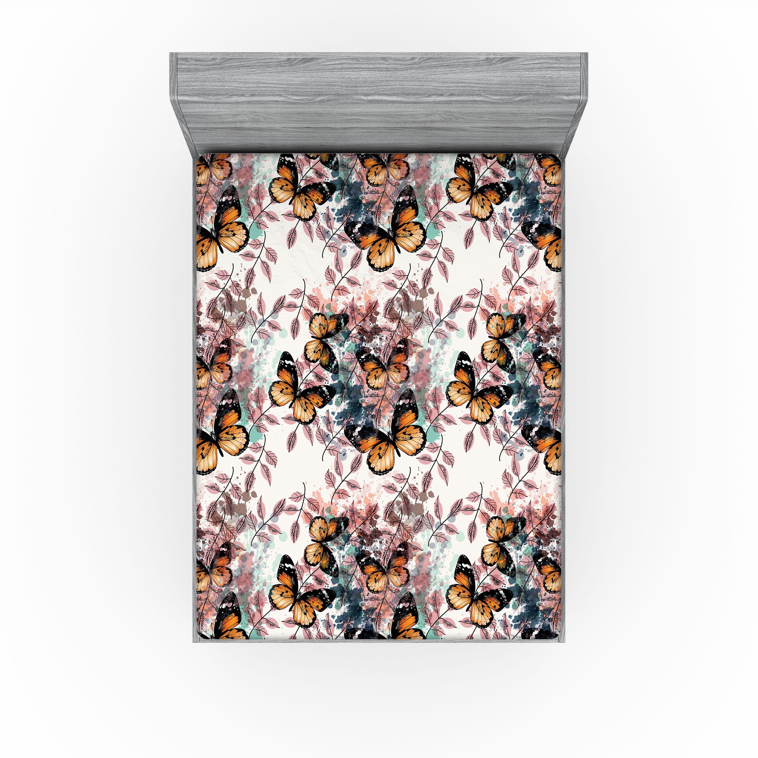 Ambesonne Butterfly Fitted Sheet, Monarch Wıngs Grunge Art, California ...