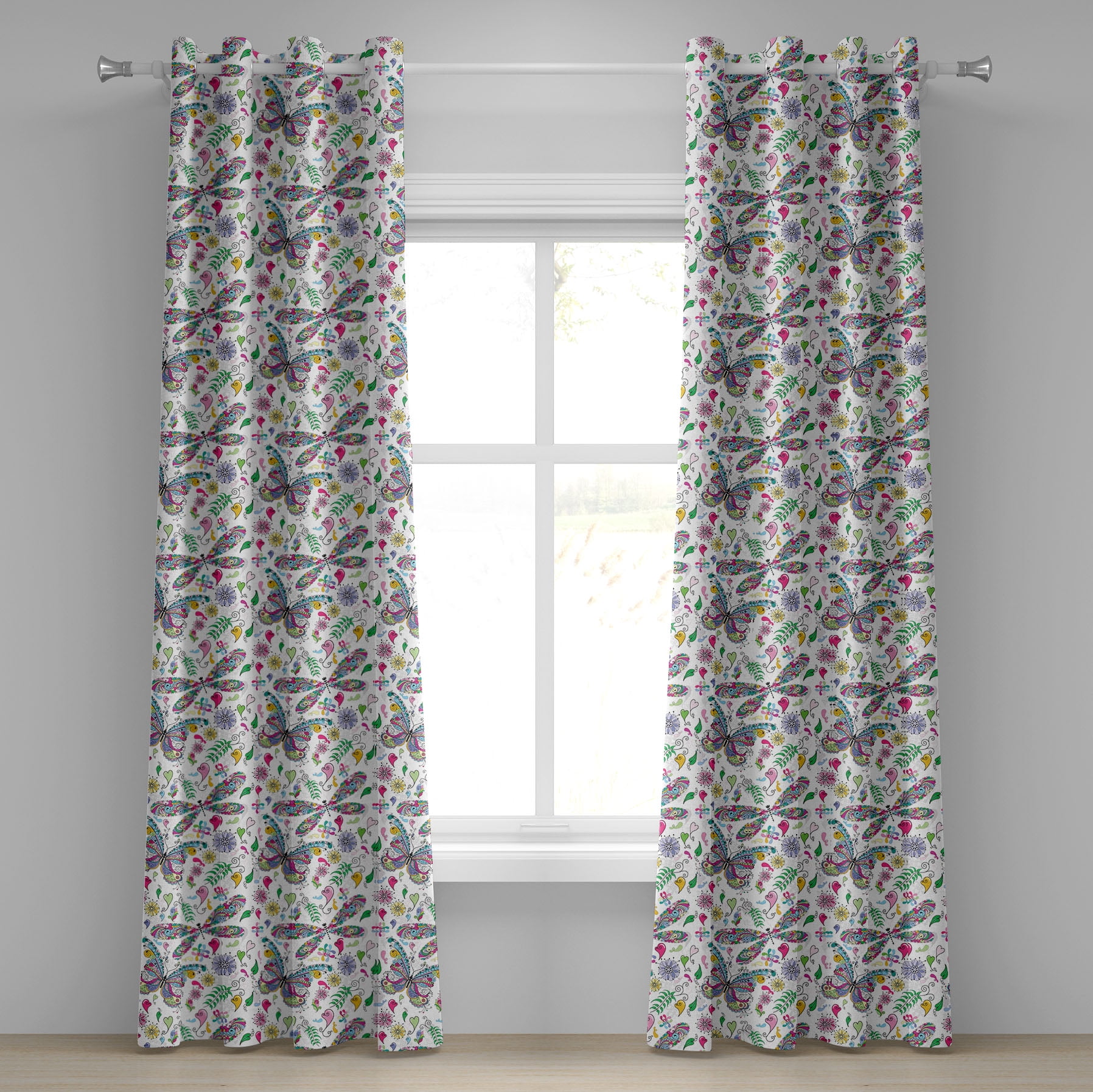 Ambesonne Butterfly Grommet Curtain, Paisley Dragonfly, 50" x 84 ...