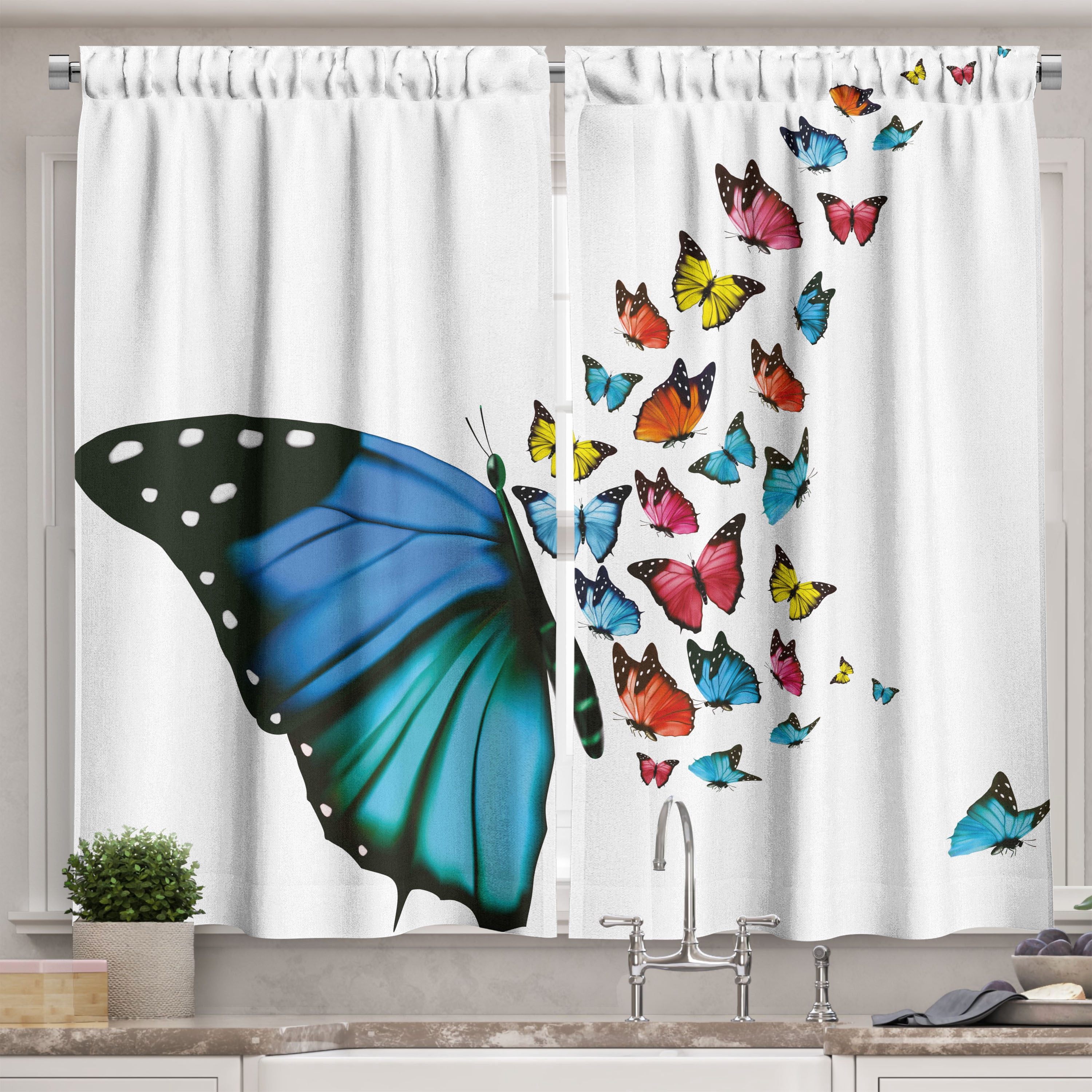 Ambesonne Butterfly Kitchen Curtains, Concept Art Monarch, 55"x39 ...