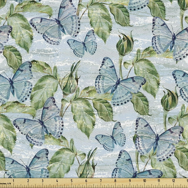 Ambesonne Butterfly Print Fabric by the Yard Upholstery, Weathered ...