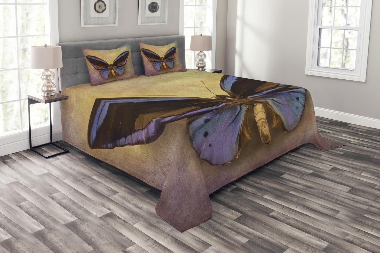 Ambesonne Butterfly Quilted Bedspread Set 3 Pcs, Monarch Butterfly ...