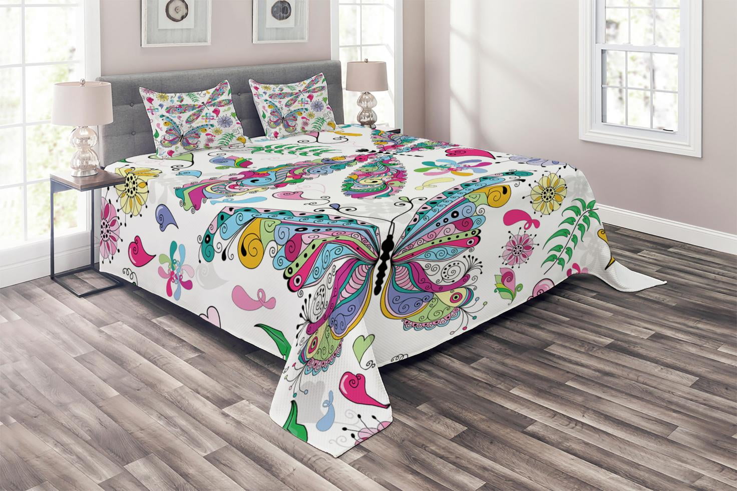 Ambesonne Butterfly Quilted Coverlet 3 Pcs, Paisley Dragonfly, Queen ...