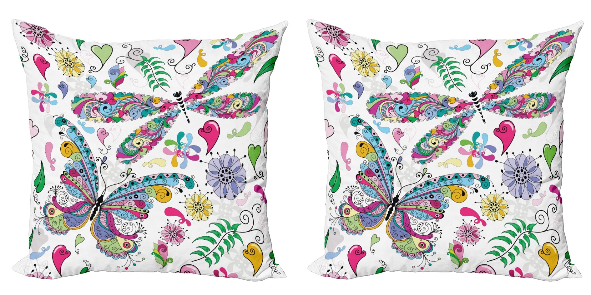 Ambesonne Butterfly Throw Pillow Cover 2 Pack, Paisley Dragonfly, 16 ...