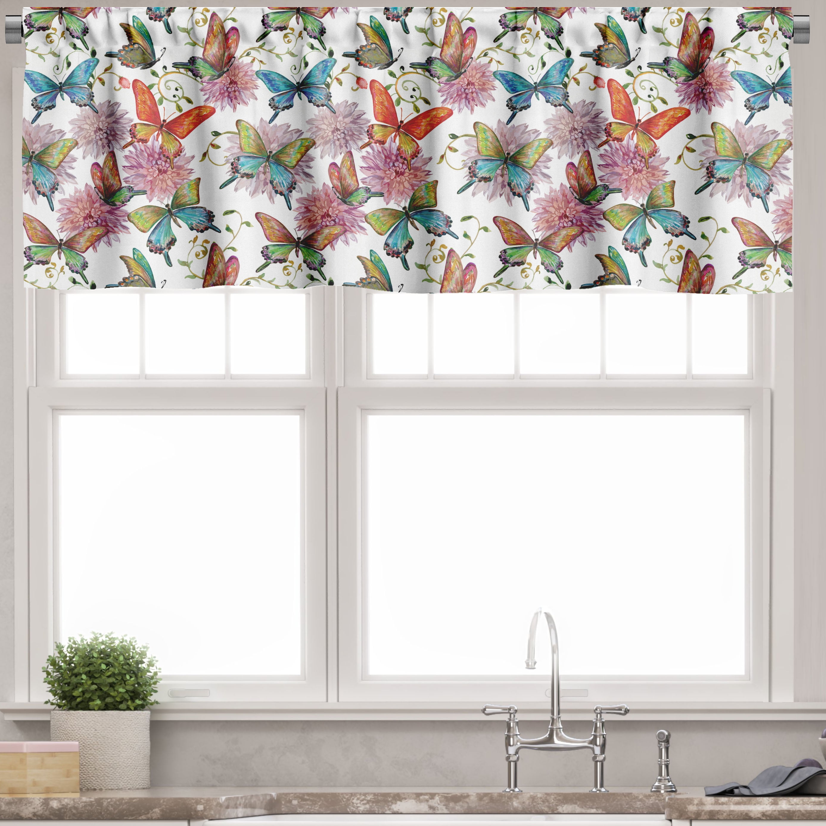 Ambesonne Butterfly Window Valance, Carnations Vintage, 54" X 18 ...