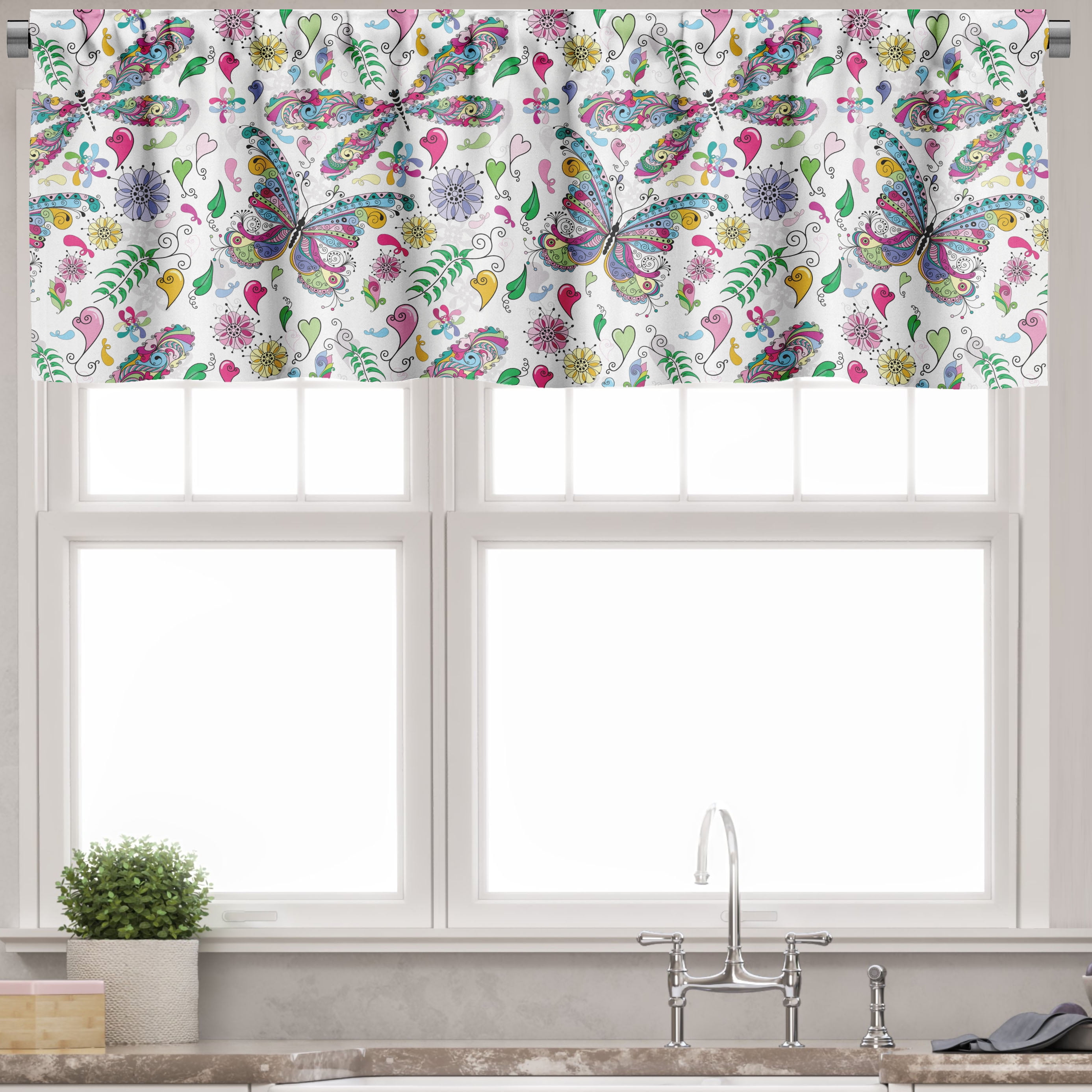 Ambesonne Butterfly Window Valance Paisley Dragonfly 54 X 12