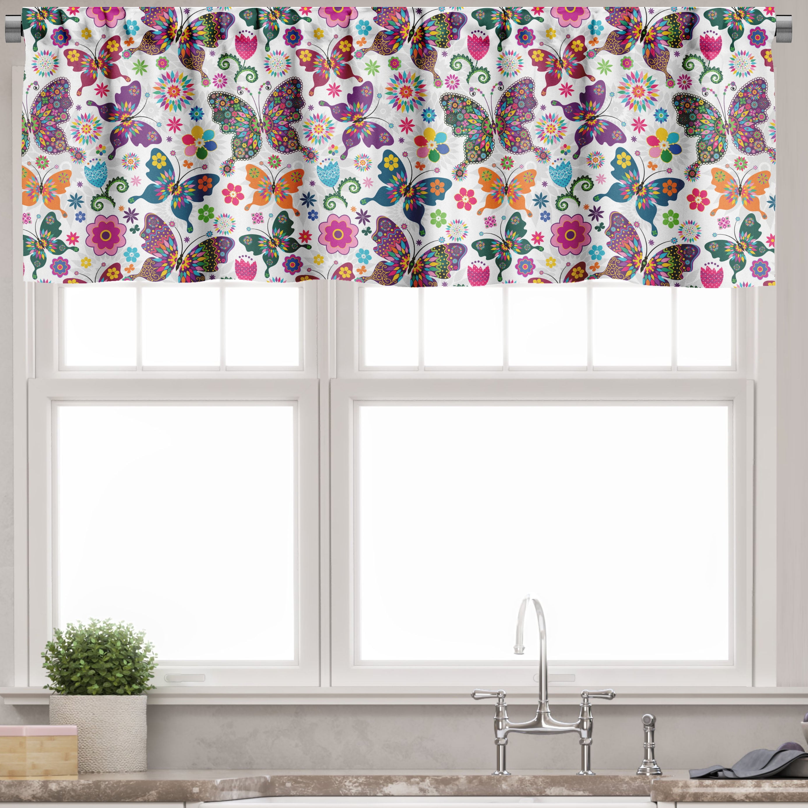 Ambesonne Butterfly Window Valance Retro Style Ornaments 54 X 12