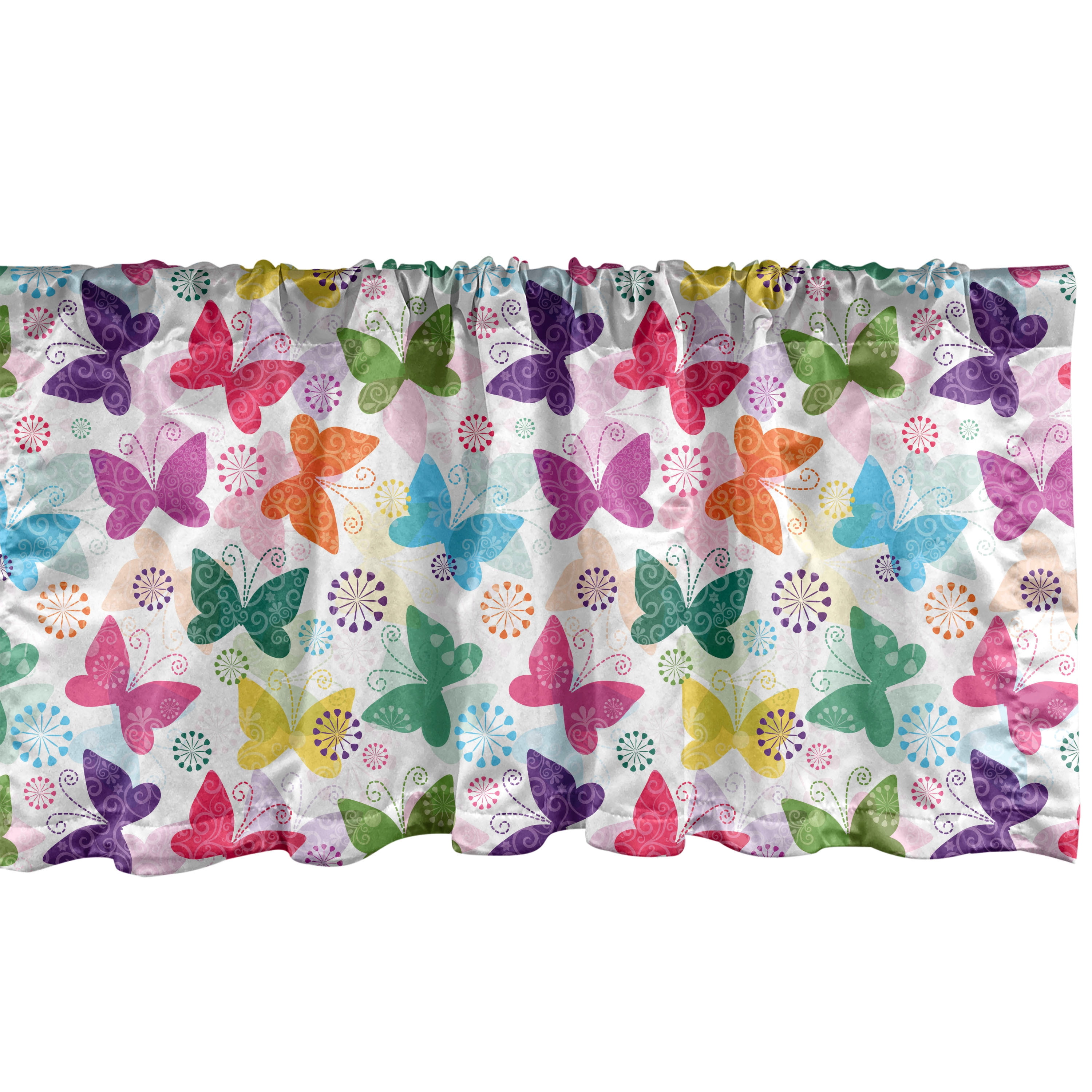 Ambesonne Butterfly Window Valance, Vibrant Floral Happy, 54" X 12 ...