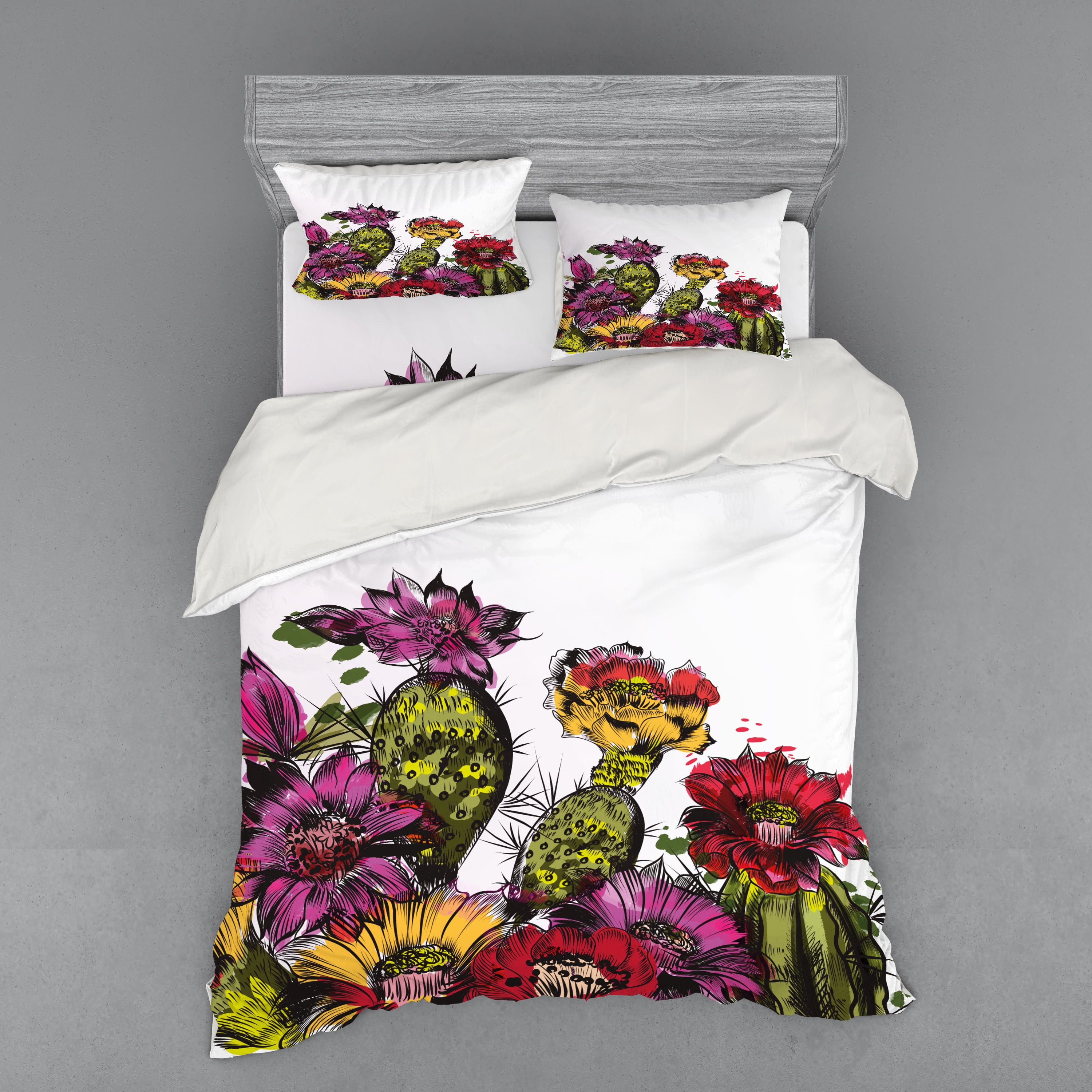 Ambesonne Cactus Bedding Set 4 Pcs, Potted Plant Blossom, Queen ...