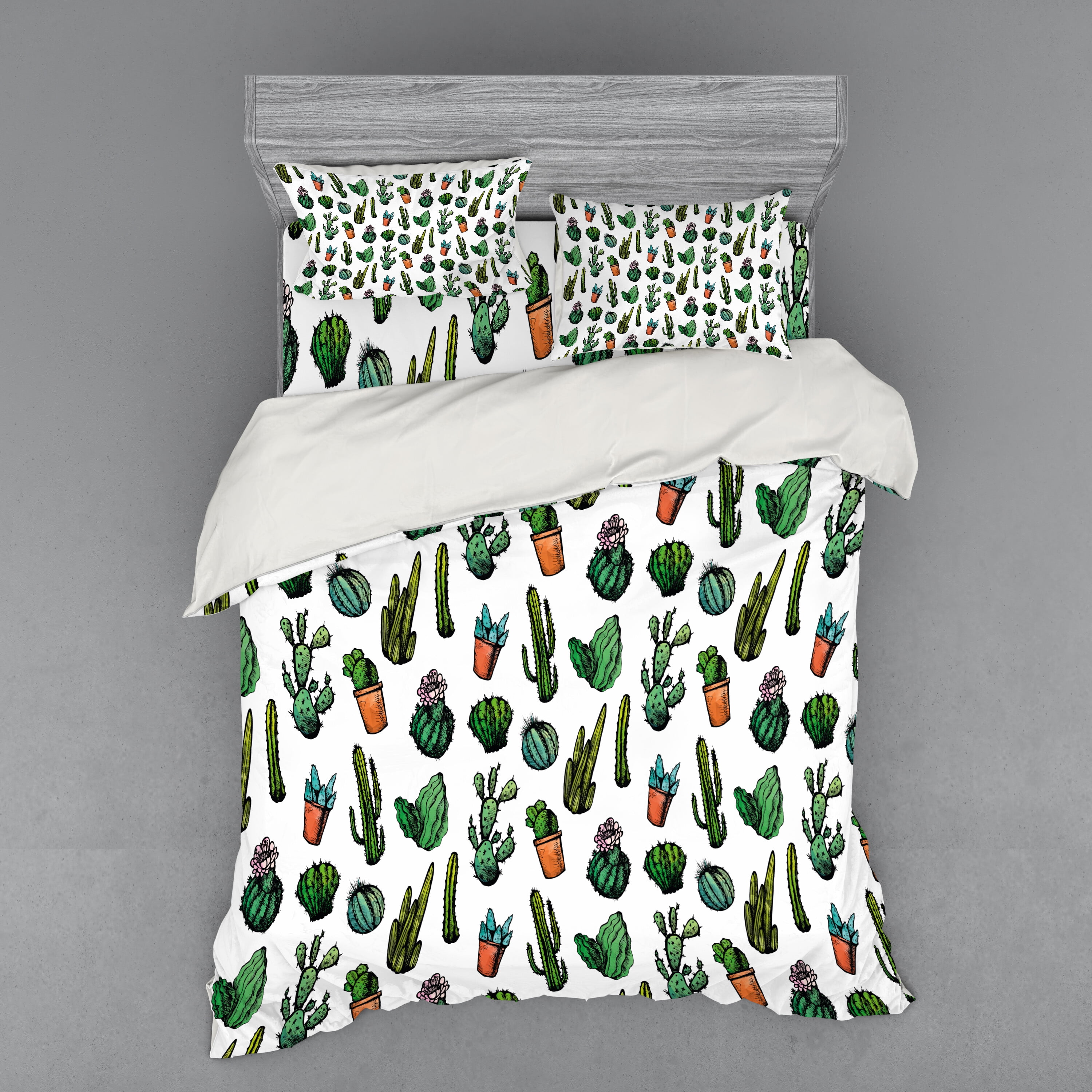 Ambesonne Cactus Bedding Set 4 Pcs, Spiked Cacti Pots Art, Queen ...