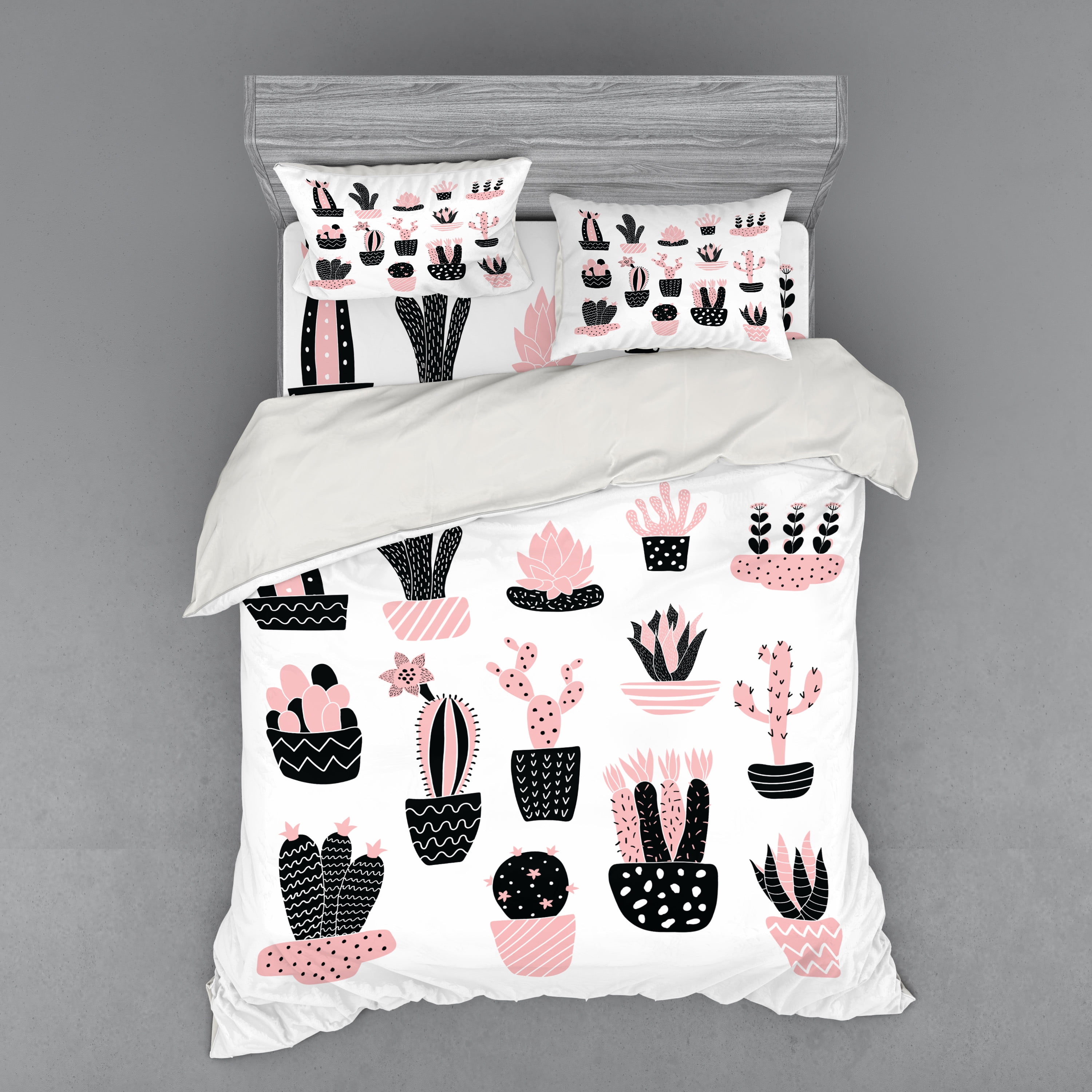 Ambesonne Cactus Bedding Set 4 Pcs, Succulent Pots, Queen, Pale Pink ...