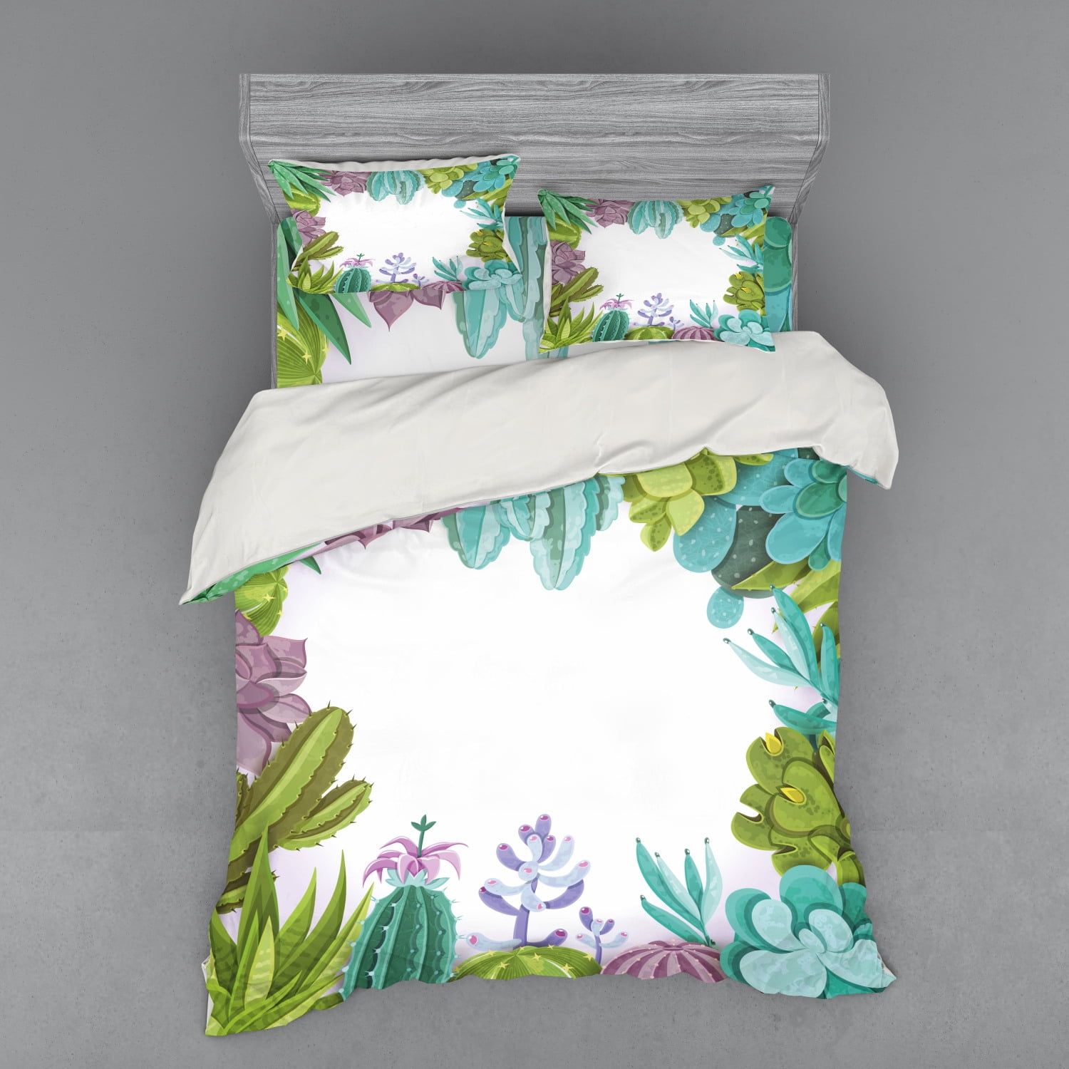 Ambesonne Cactus Bedding Set 4 Pcs, Succulents Plants Frame, Queen ...