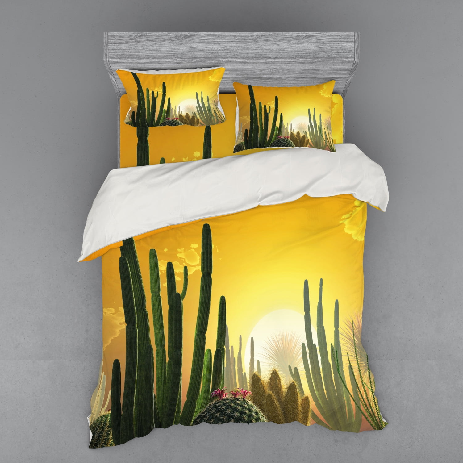 Ambesonne Cactus Bedding Set 4 Pcs, Sunset Desert Ecology, Queen ...