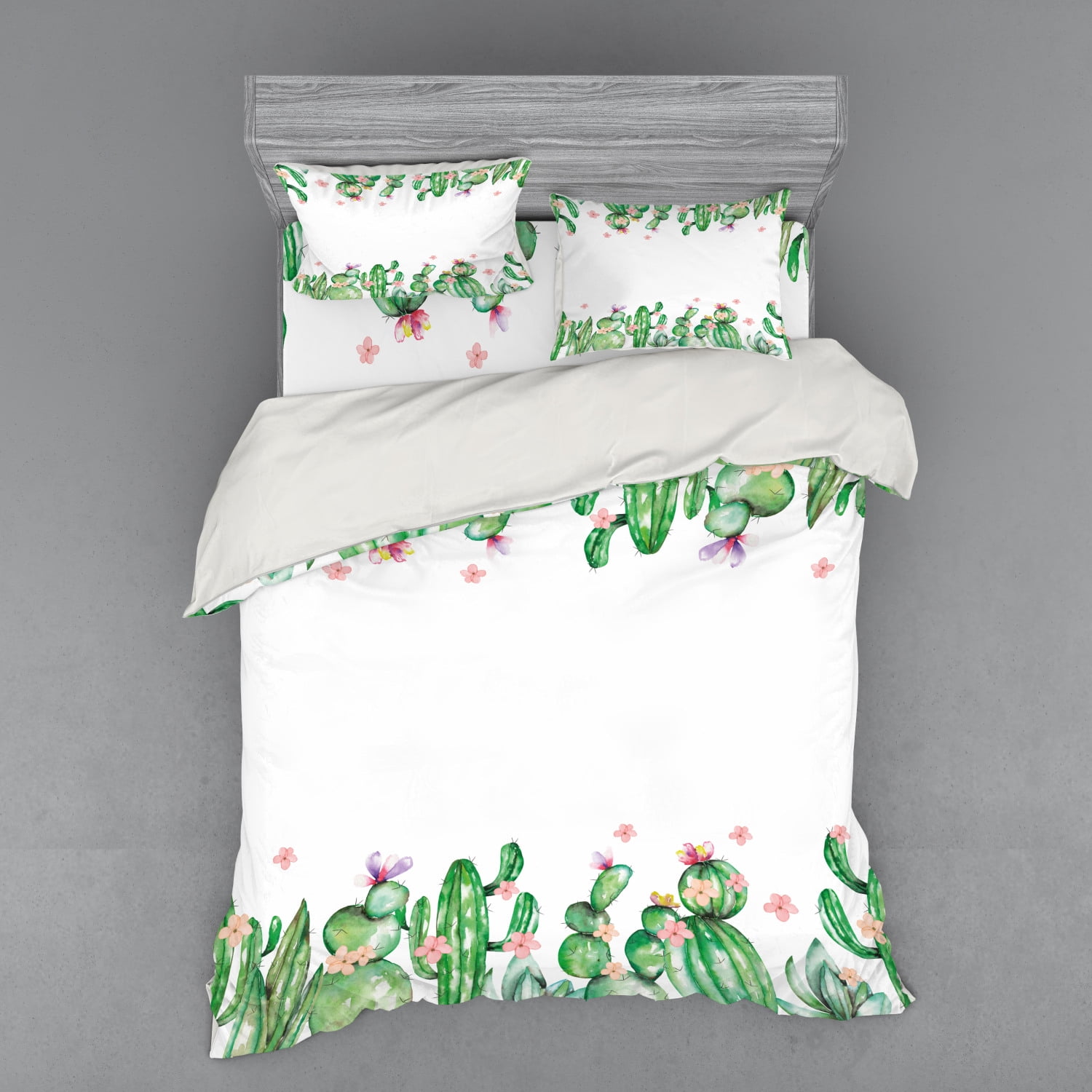 Ambesonne Cactus Bedding Set 4 Pcs, Tender Romantic Blossoms, Queen ...