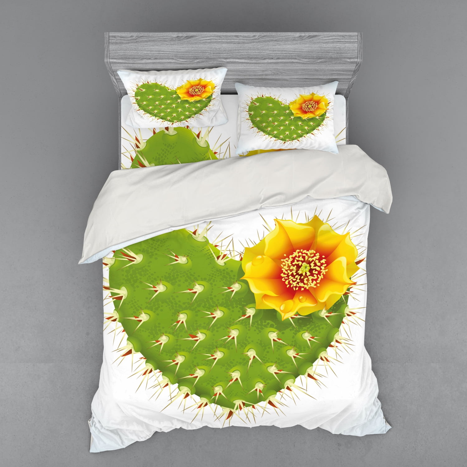 Ambesonne Cactus Bedding Set 4 Pcs, Thorny Opuntia Heart, Queen, Green ...