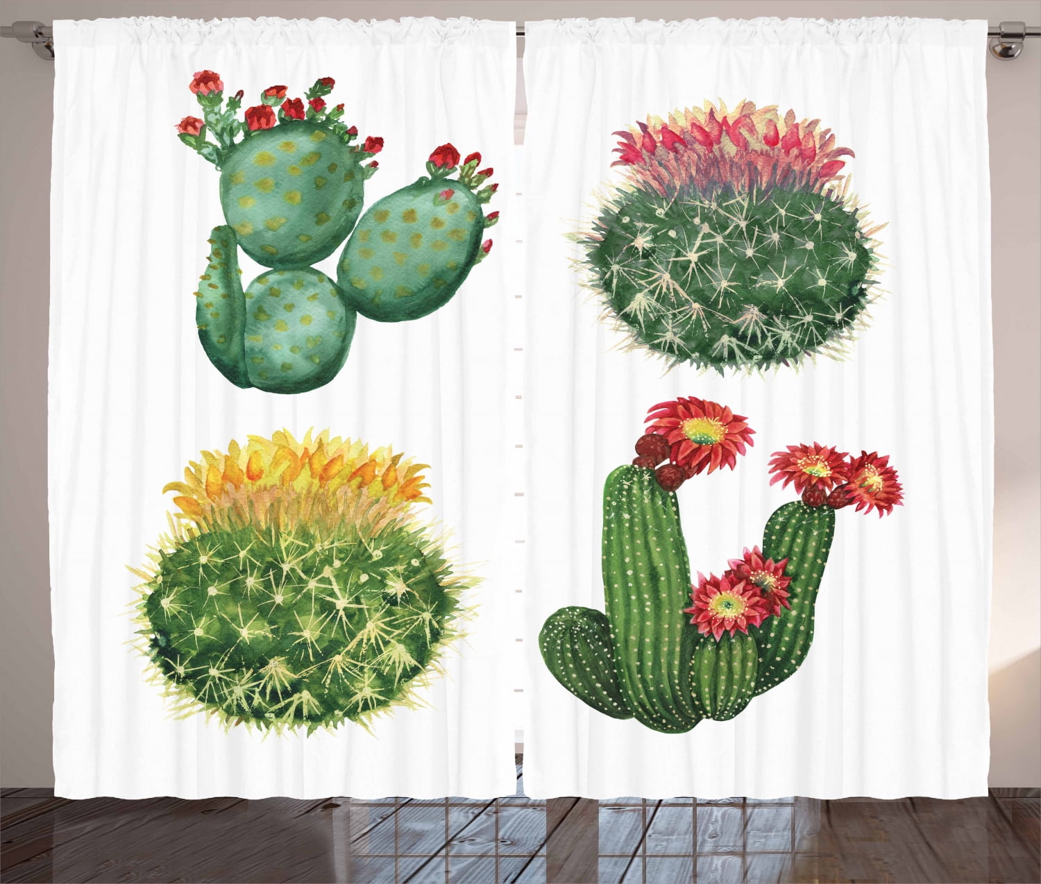 Ambesonne Cactus Curtains 2 Panel Set, Watercolor Tropical Art, 108" x ...