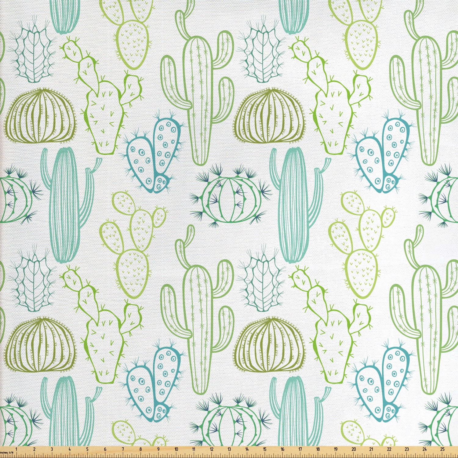 Ambesonne Cactus Fabric by the Yard Upholstery, Cacti Outlines, 10 ...