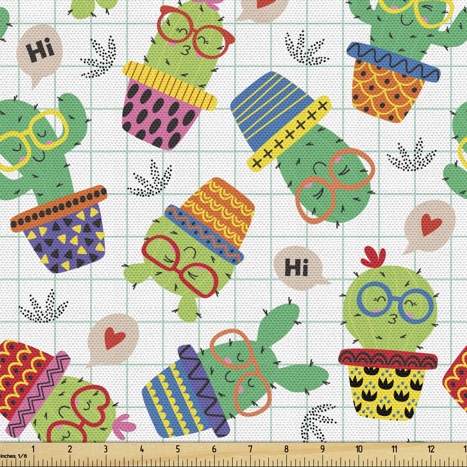 Ambesonne Cactus Fabric by the Yard Upholstery, Cacti Succulent Motifs ...