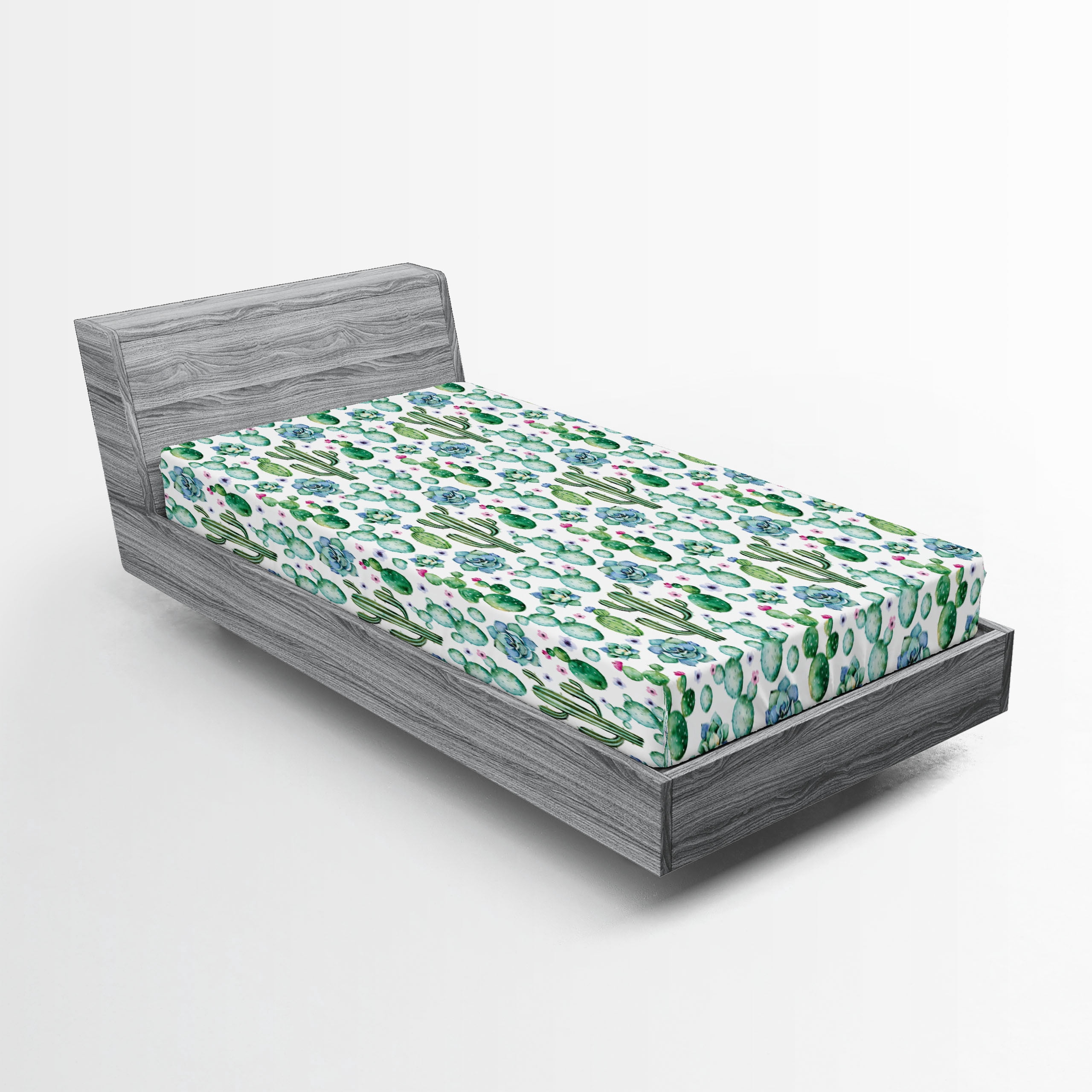 Ambesonne Cactus Fitted Sheet, Exotic Succulents Set, Twin Size ...