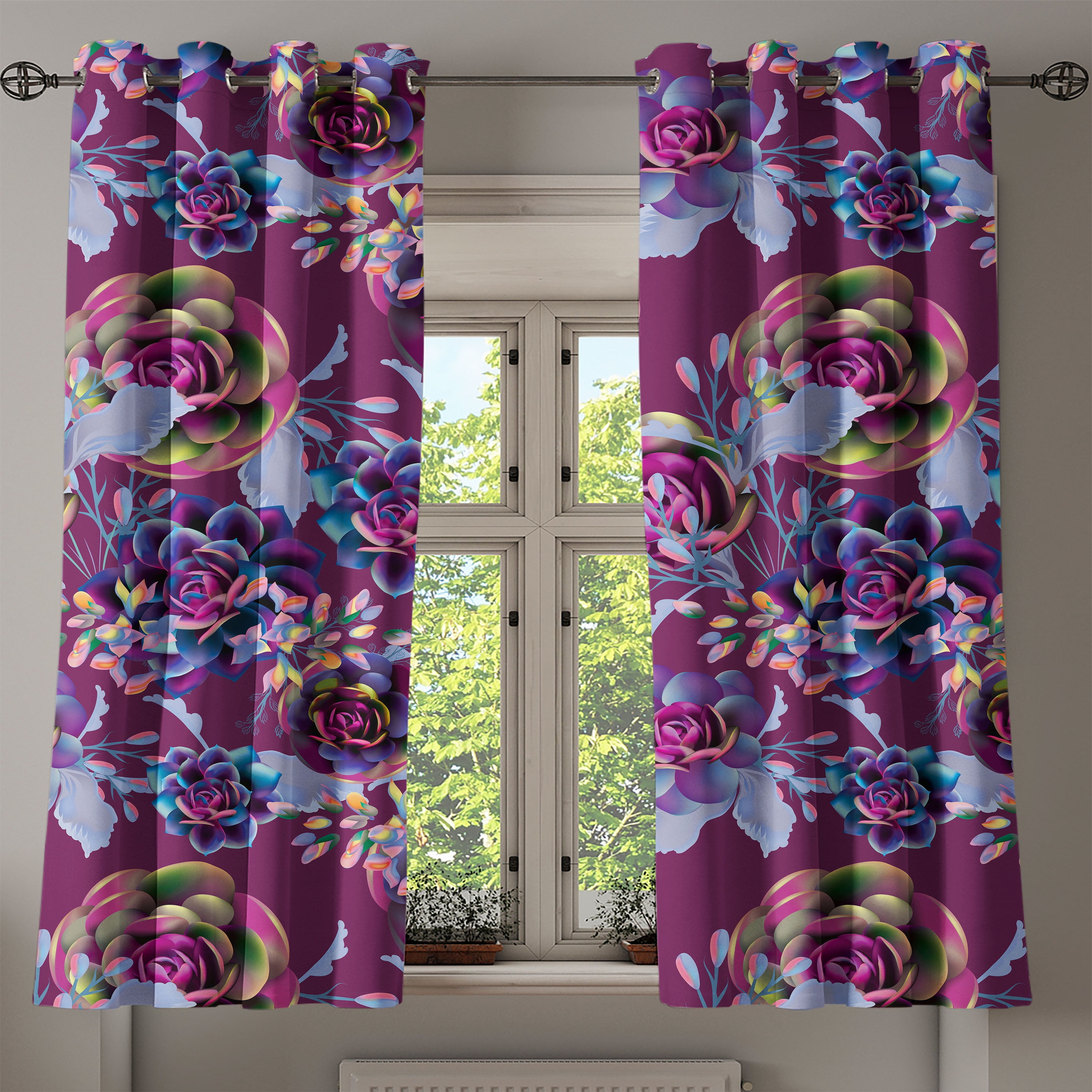 Ambesonne Cactus Flowers Grommet Curtain Modern Desert Floral 50x63