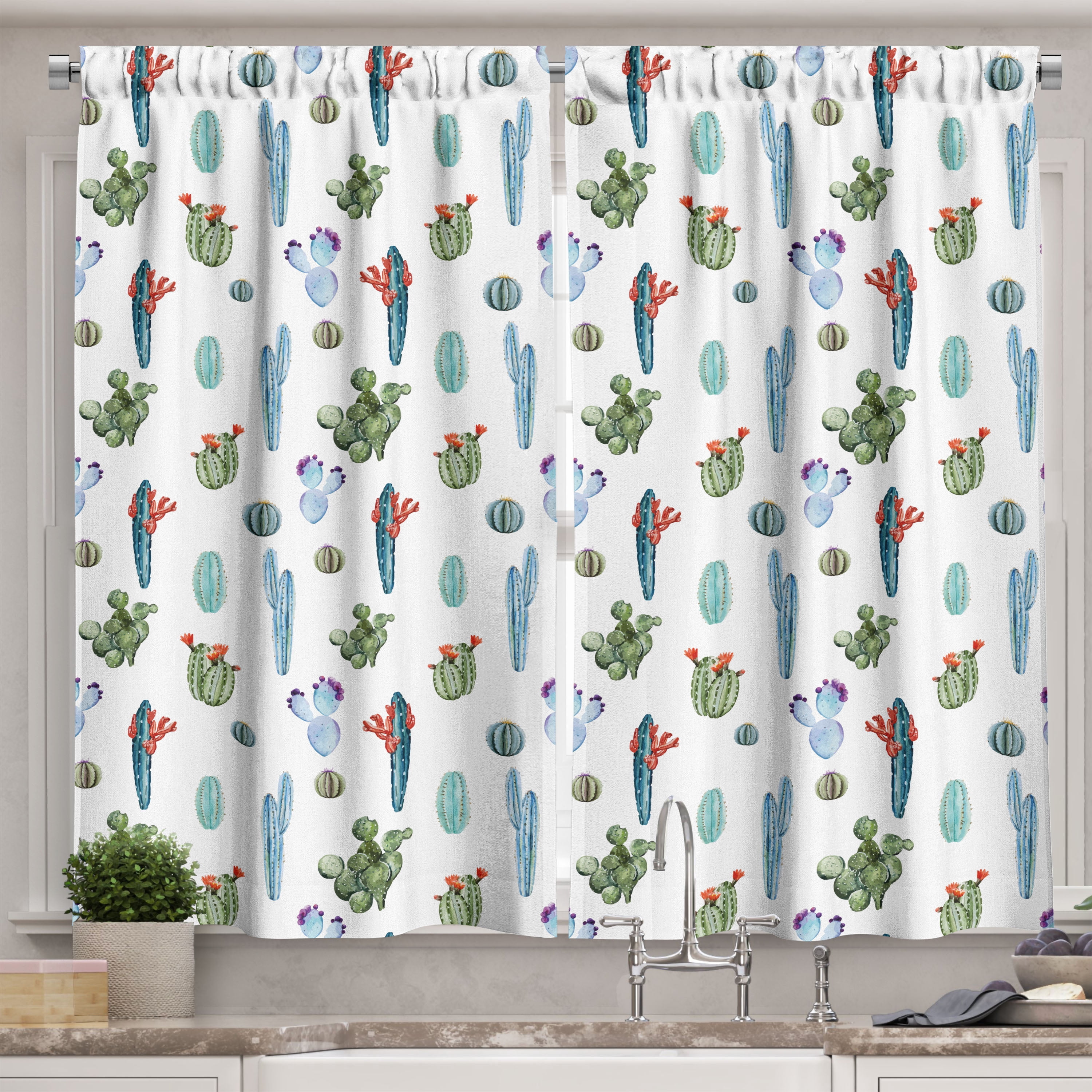 Ambesonne Cactus Kitchen Curtains, Exotic Botany Themed Pattern, 55"x39 ...