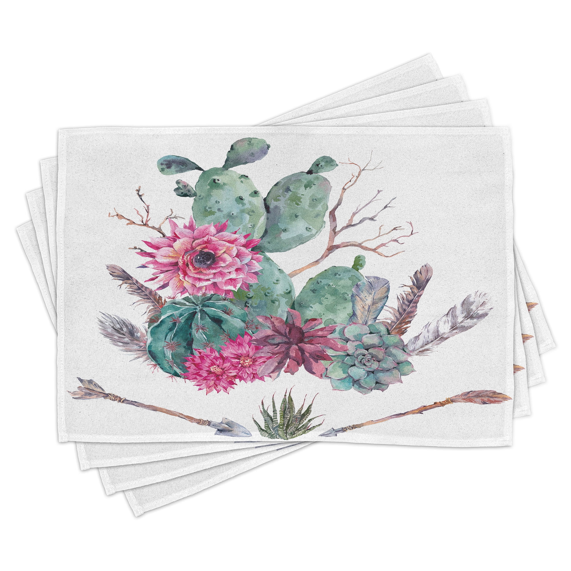 Ambesonne Cactus Place Mats Set of 4, Exotic Bouquet Vintage, Standard ...