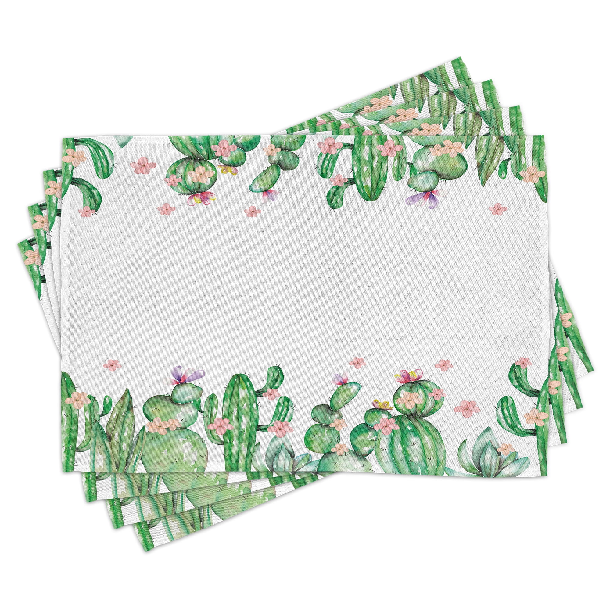 Ambesonne Cactus Place Mats Set of 4, Tender Romantic Blossoms ...