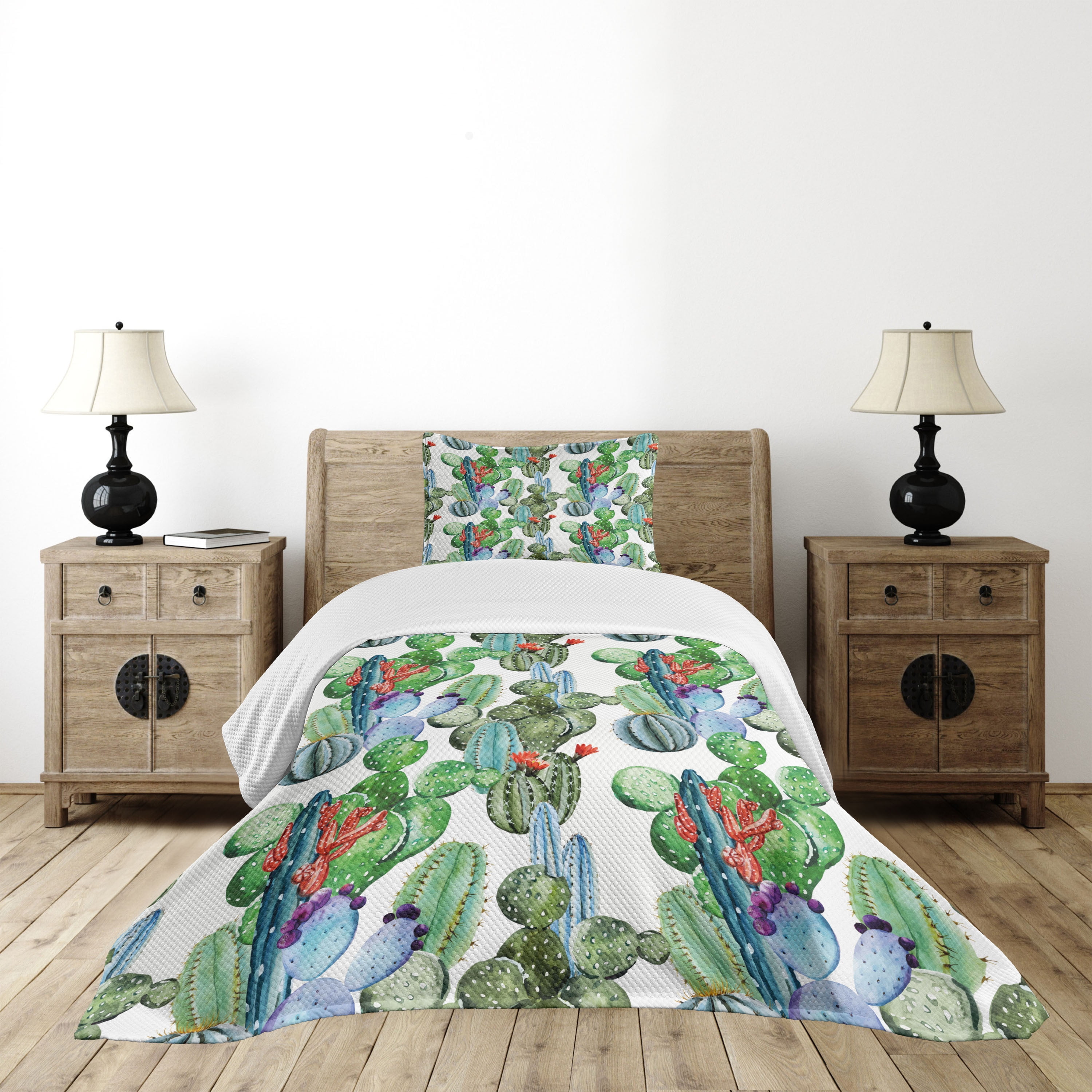 Ambesonne Cactus Quilted Bedspread Set 2 Pcs, Various Types Art, Twin ...