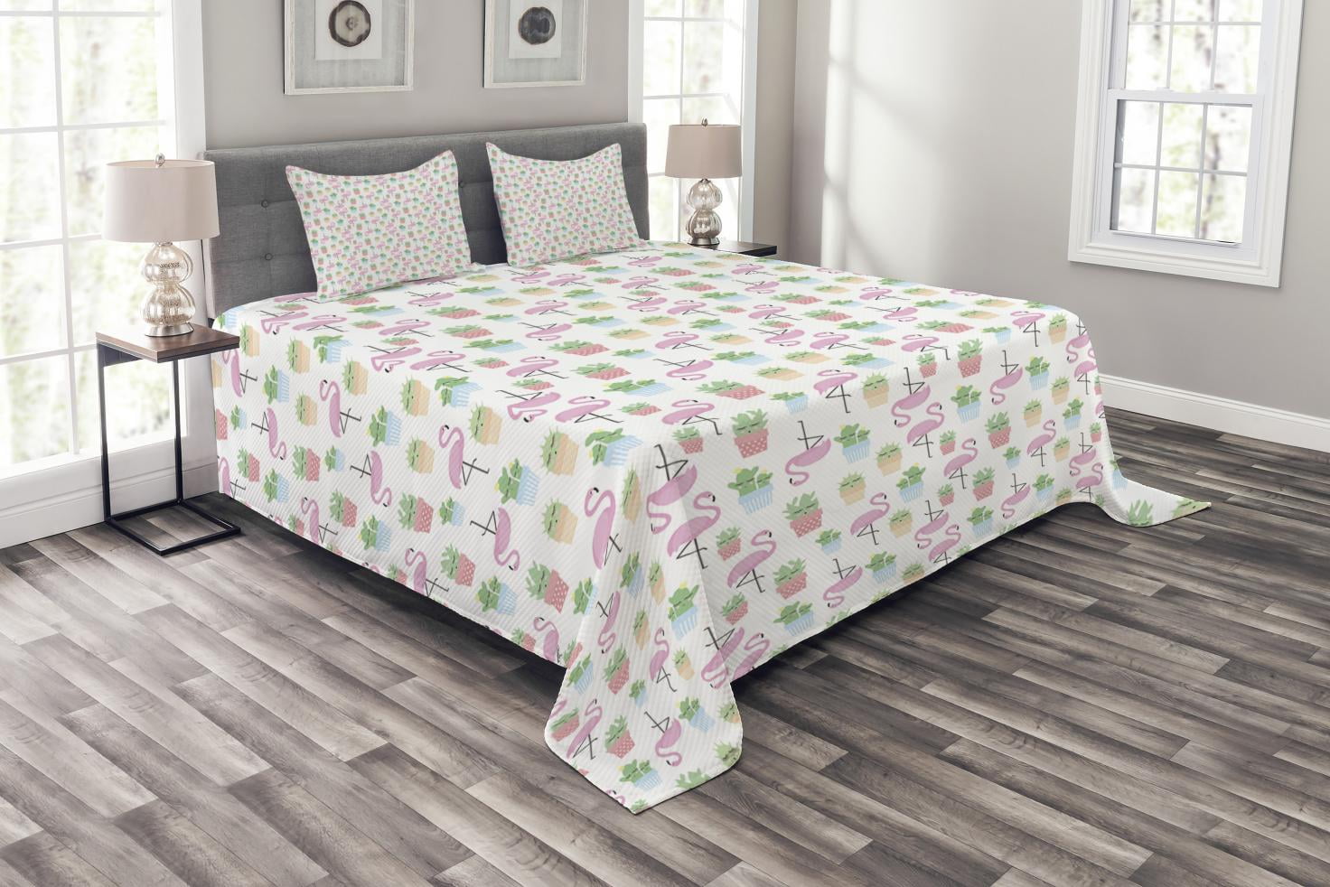 Ambesonne Cactus Quilted Bedspread Set 3 Pcs, Sleeping Foliage Birds ...