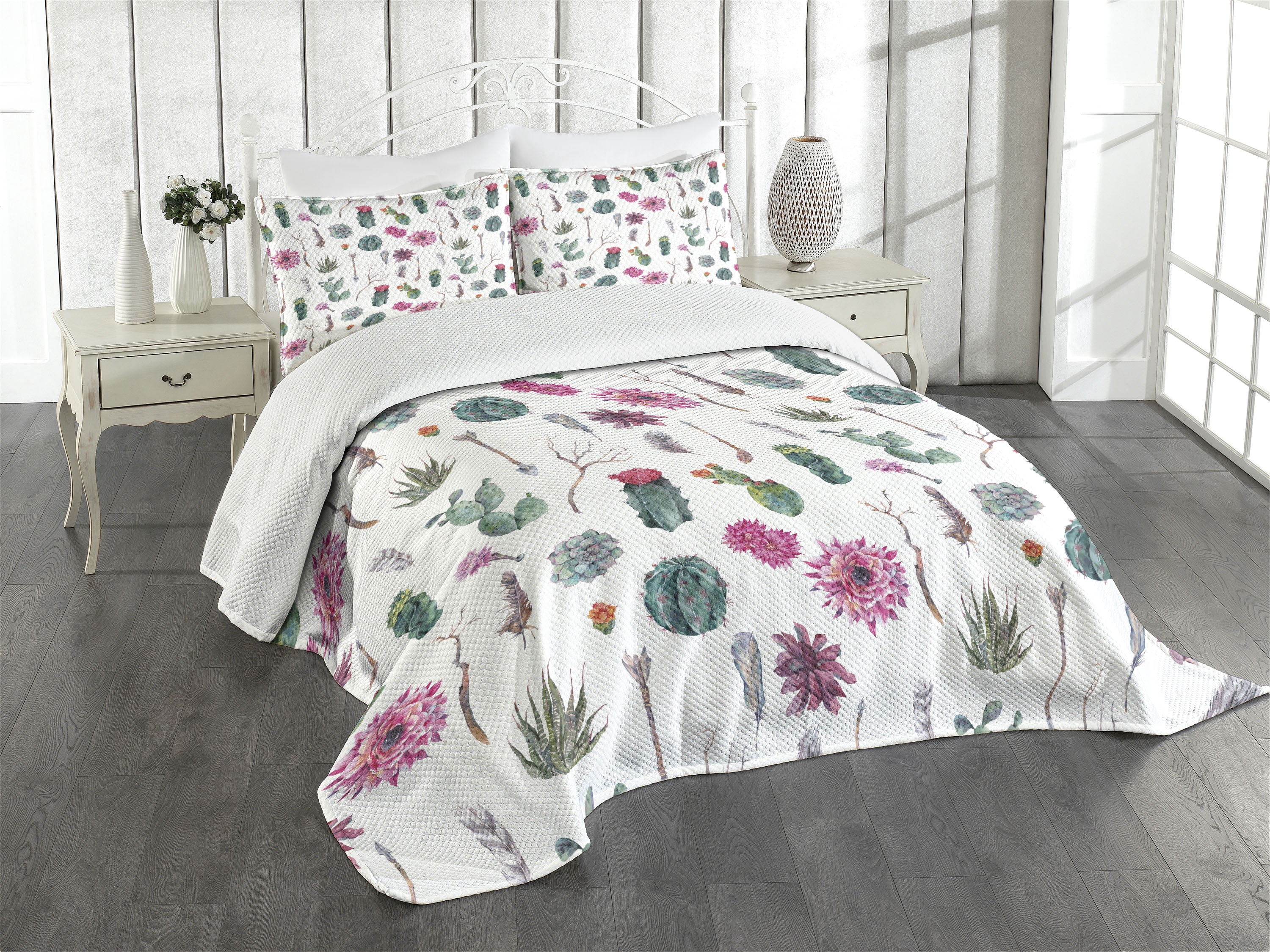 Ambesonne Cactus Quilted Bedspread Set 3 Pcs, Springtime in Hawaii ...