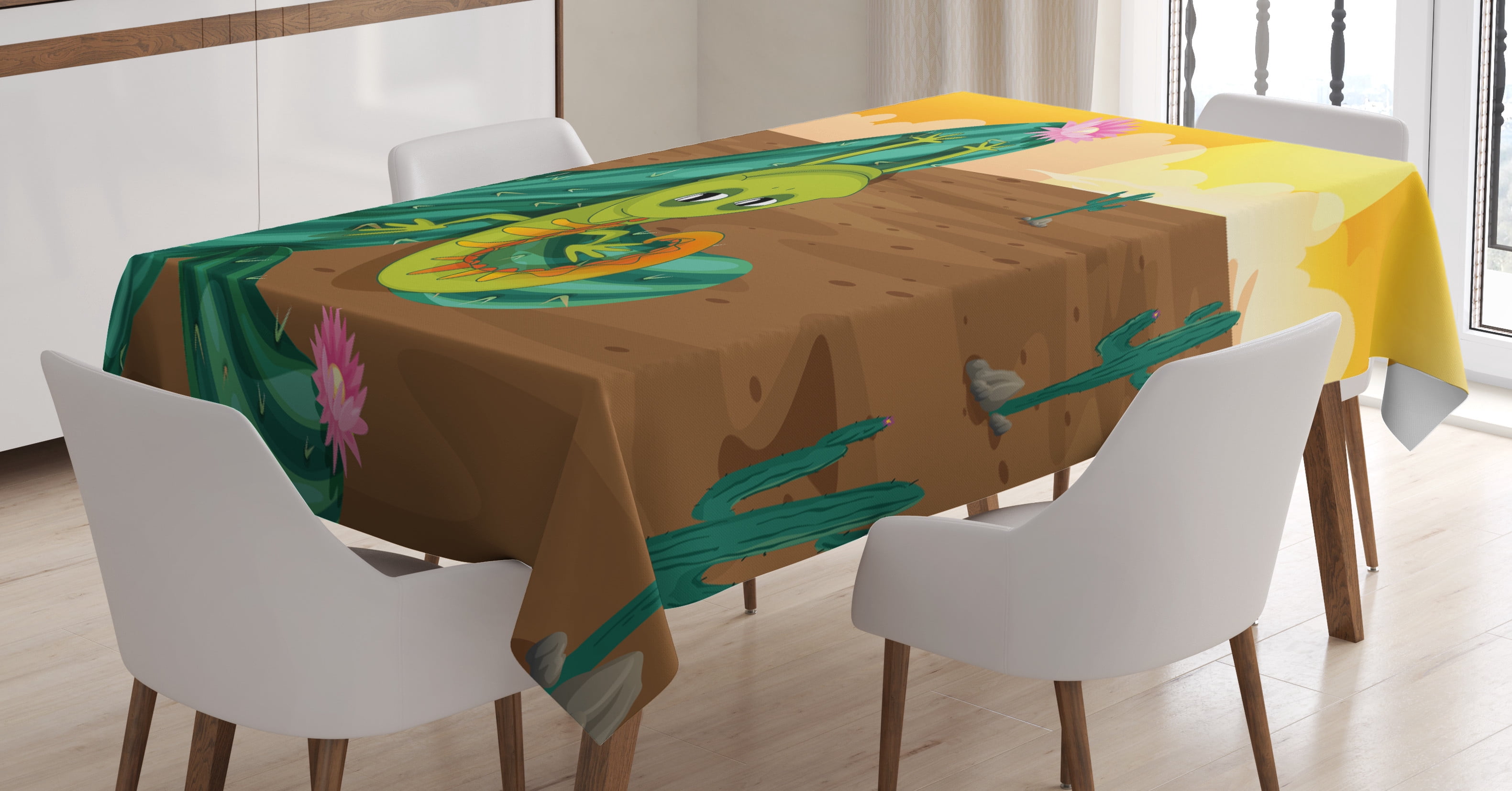 Ambesonne Cactus Tablecloth Rectangular Table Cover, Cartoon Desert ...