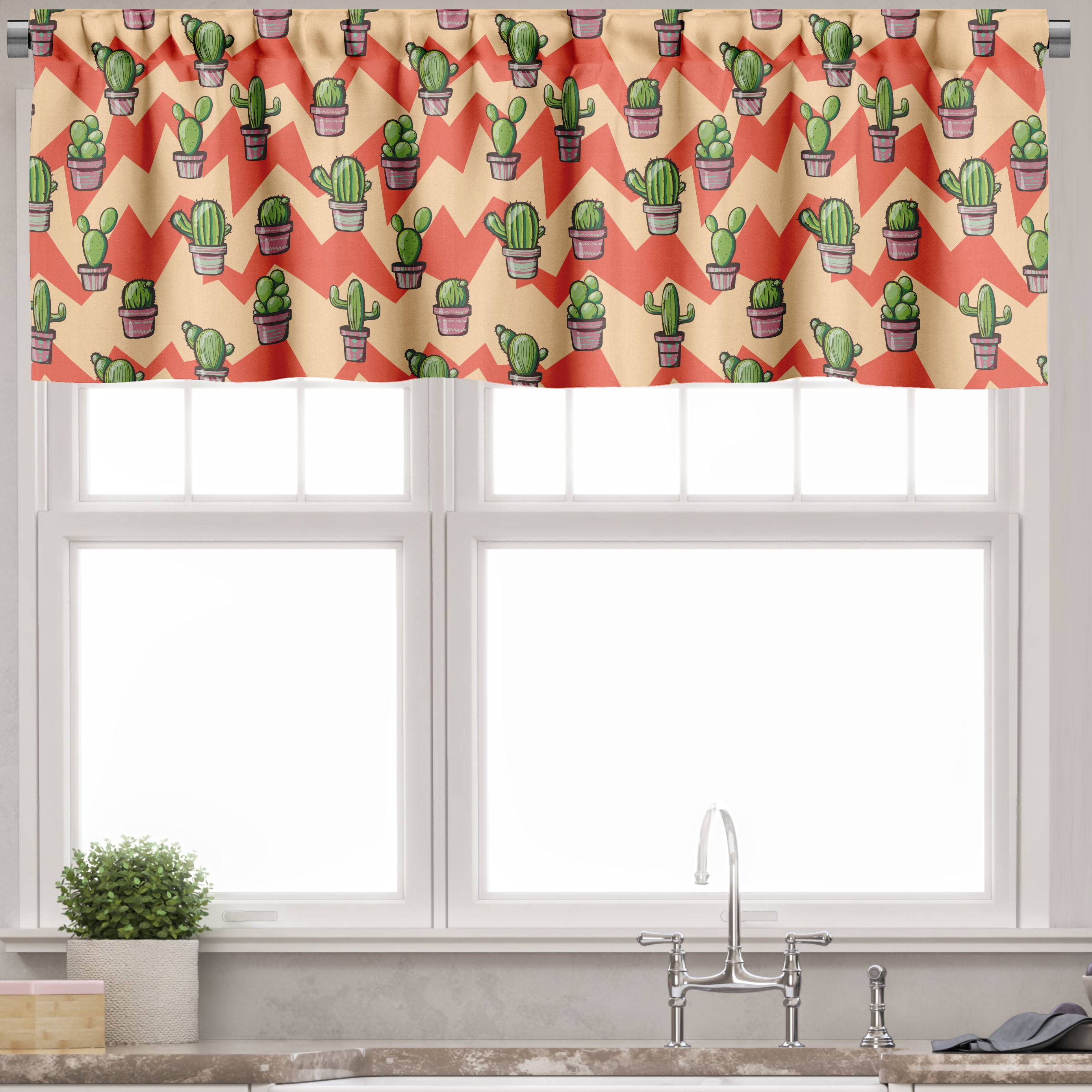 Ambesonne Cactus Valance Pack of 2, Zigzag Background Plant, 54"X12", Multicolor - Walmart.com