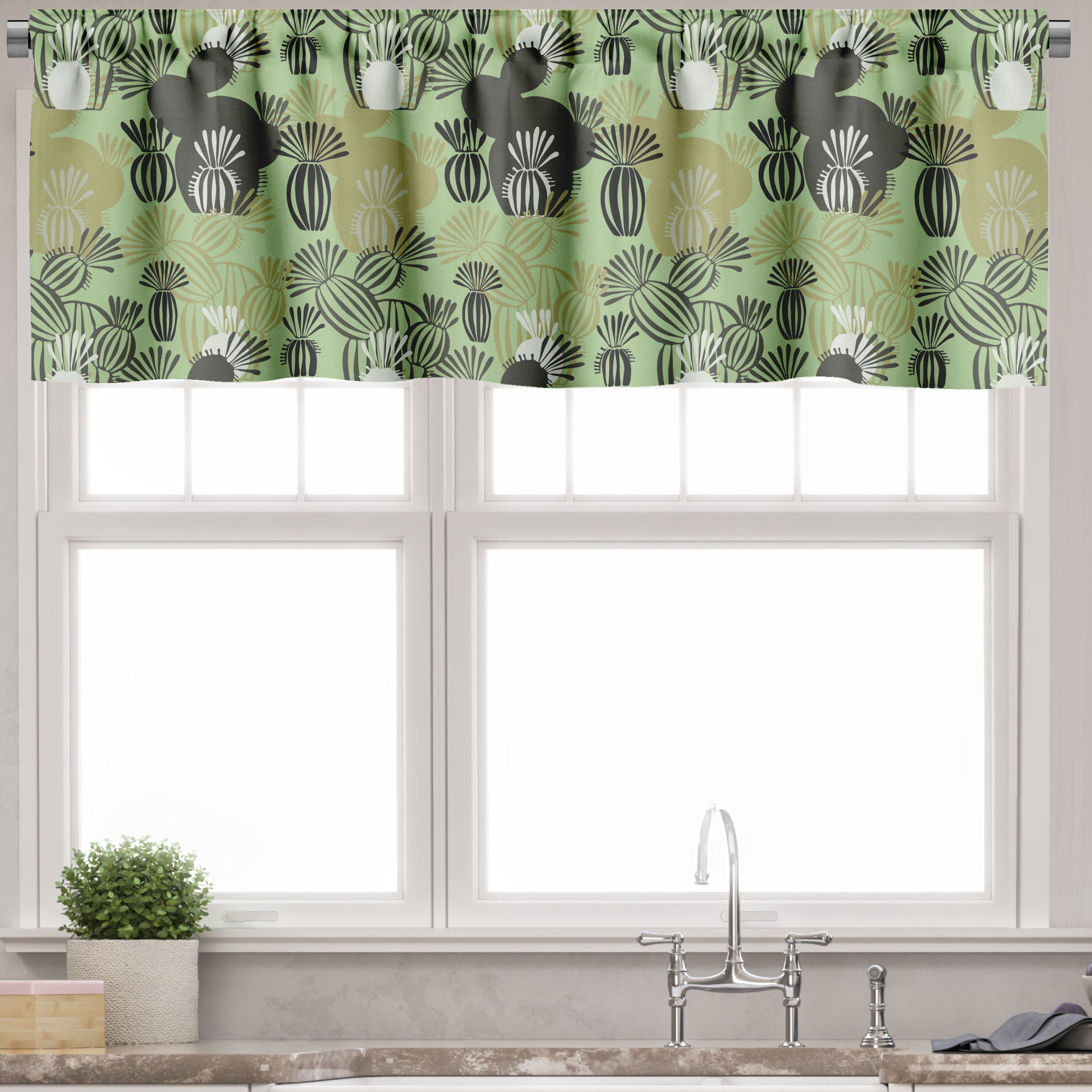 Ambesonne Cactus Window Valance, Abstract Design Cacti Art, 54" X 18 ...