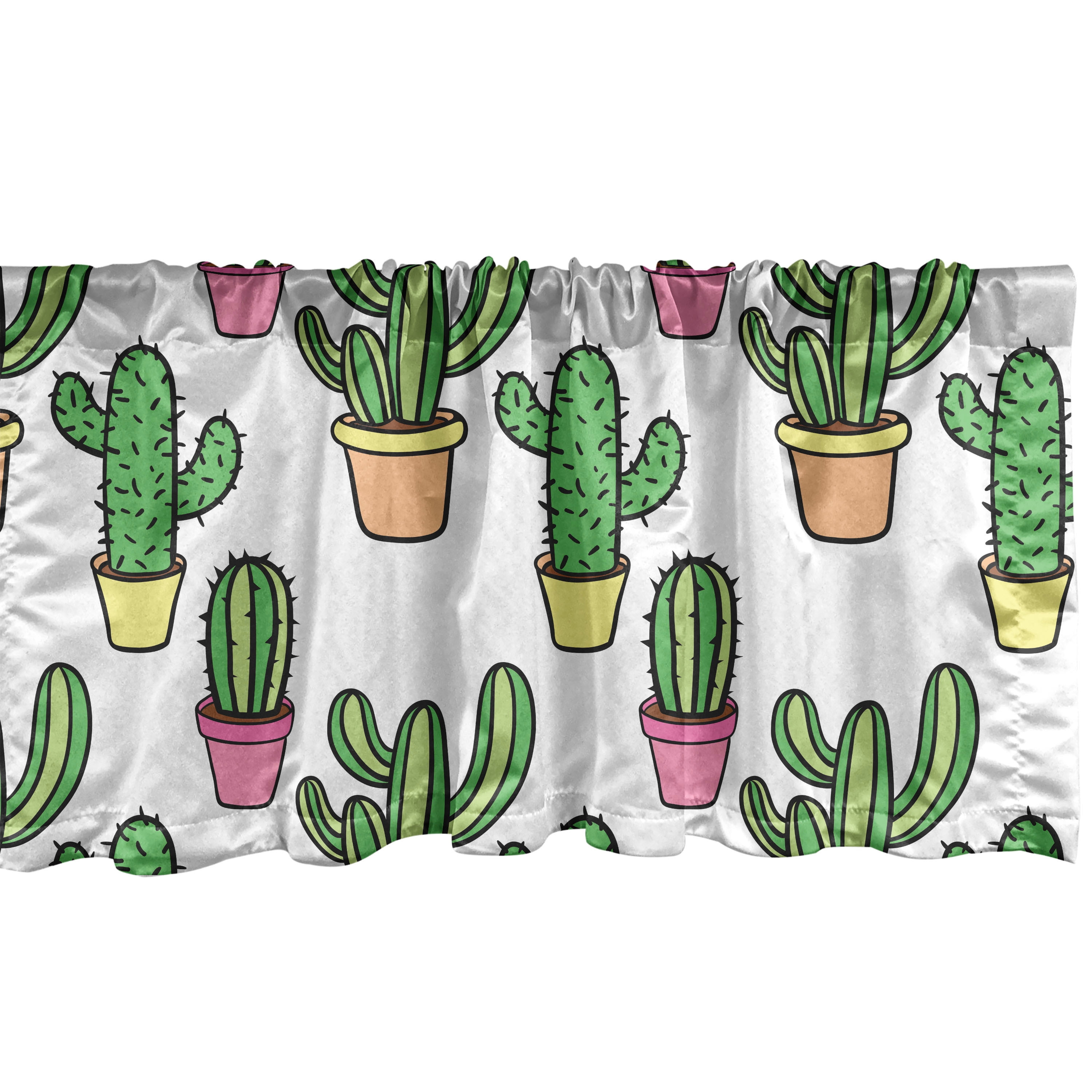 Ambesonne Cactus Window Valance, Cartoon Succulent Flowers, 54" X 18 ...