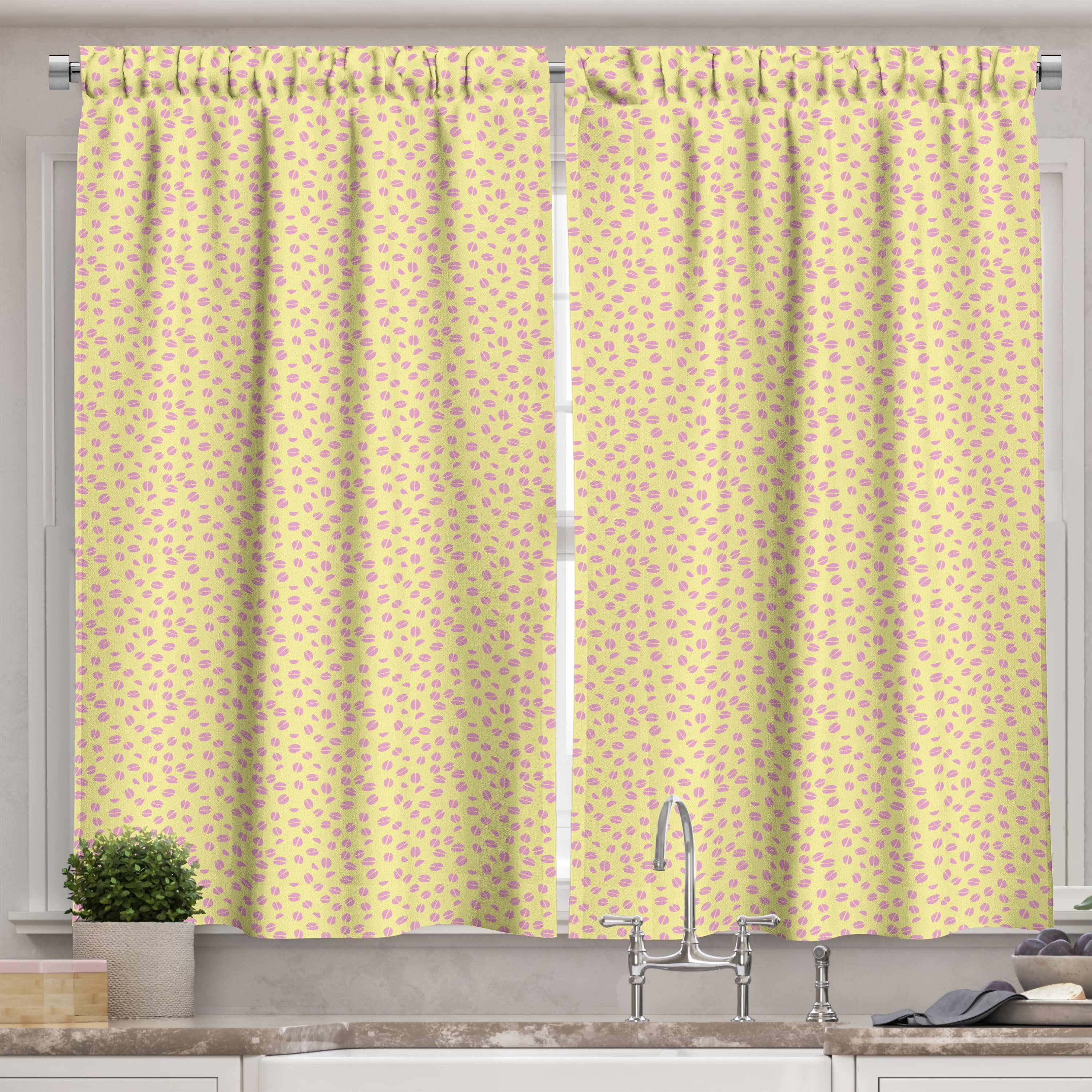 Ambesonne Cafe Themed Kitchen Curtains, Abstract Coffee Beans, 55"x45 ...
