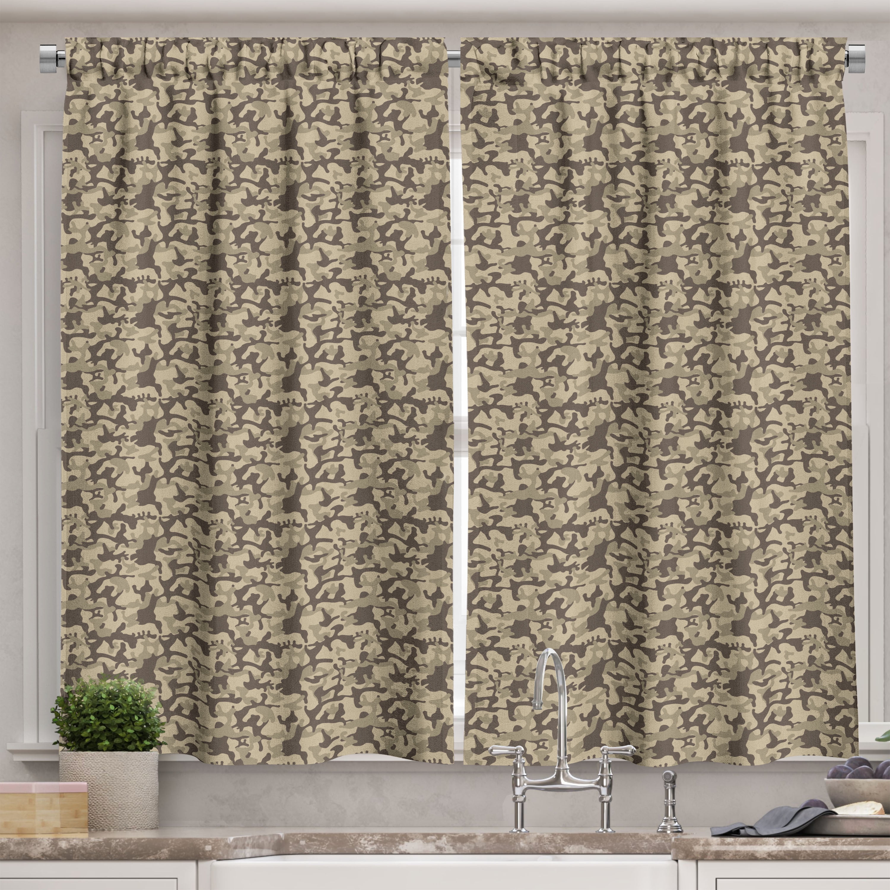 Ambesonne Camo Kitchen Curtains, Camouflage Repeat, 55"x45", Taupe Pale ...