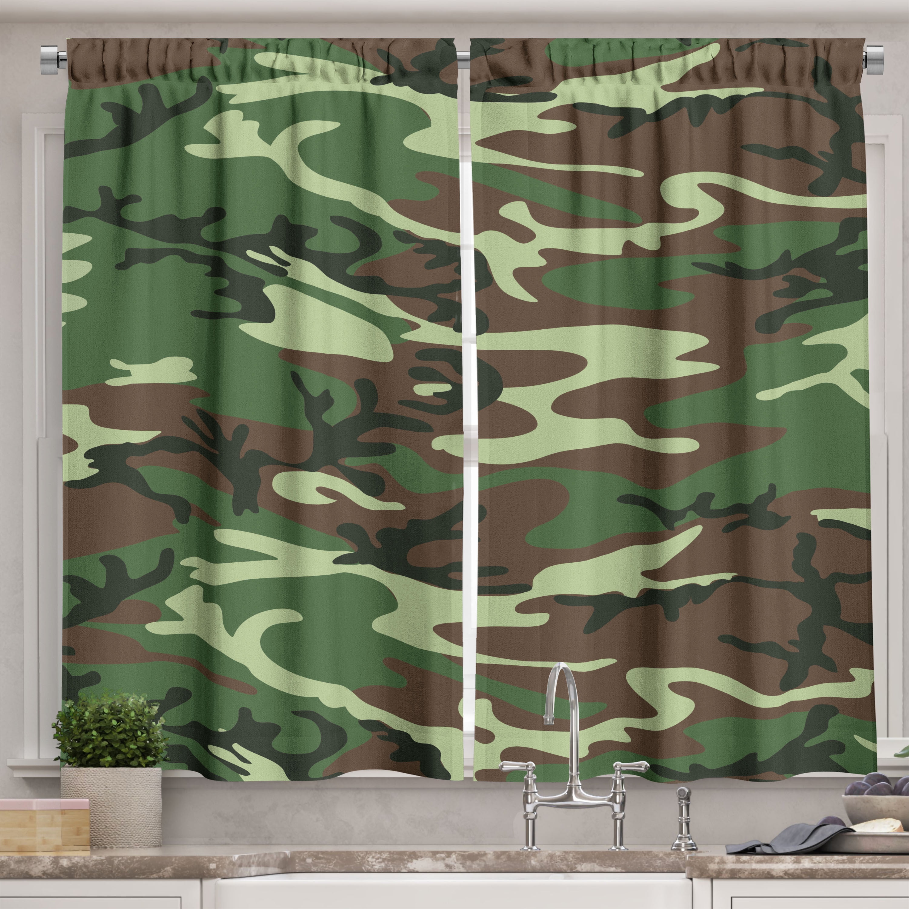 Ambesonne Camo Kitchen Curtains, Classic American Woodland, 55"x39 ...