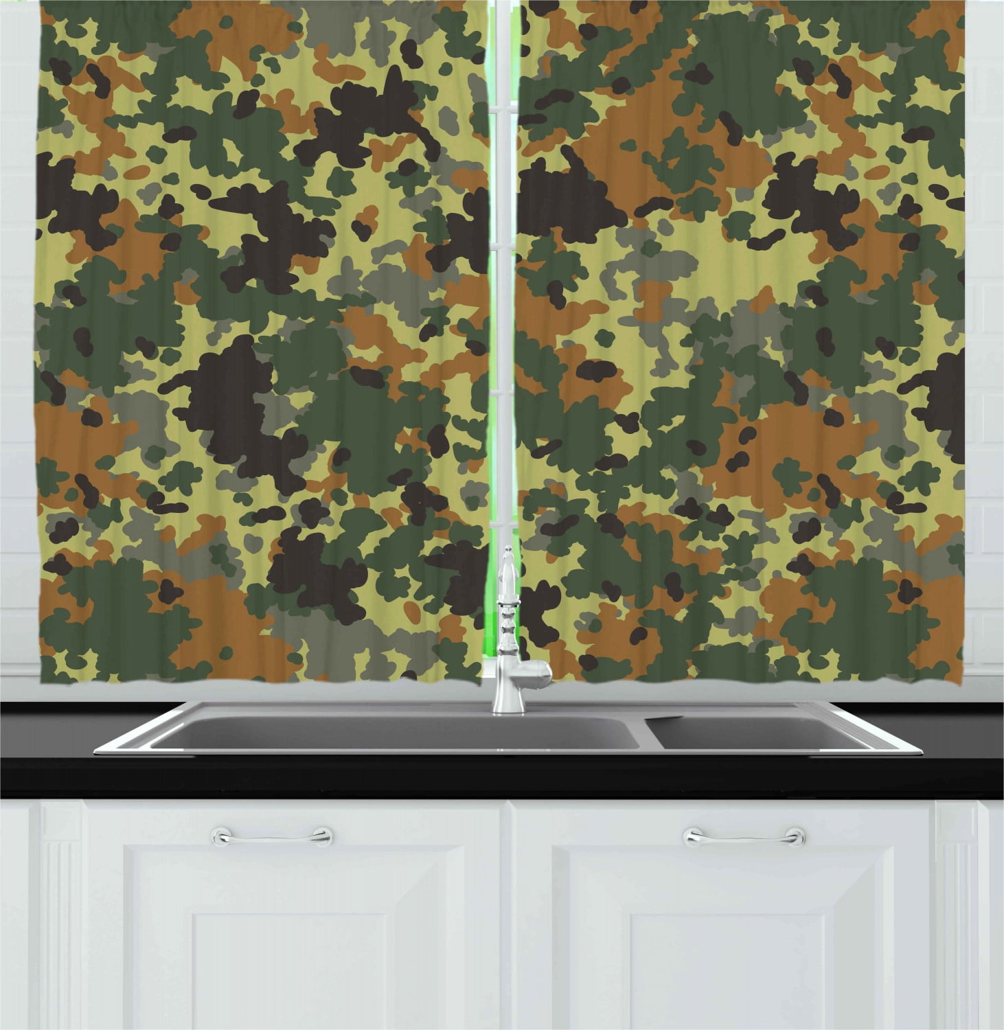 Ambesonne Camo Kitchen Curtains, Classic Germany Pattern, 55"x39 ...