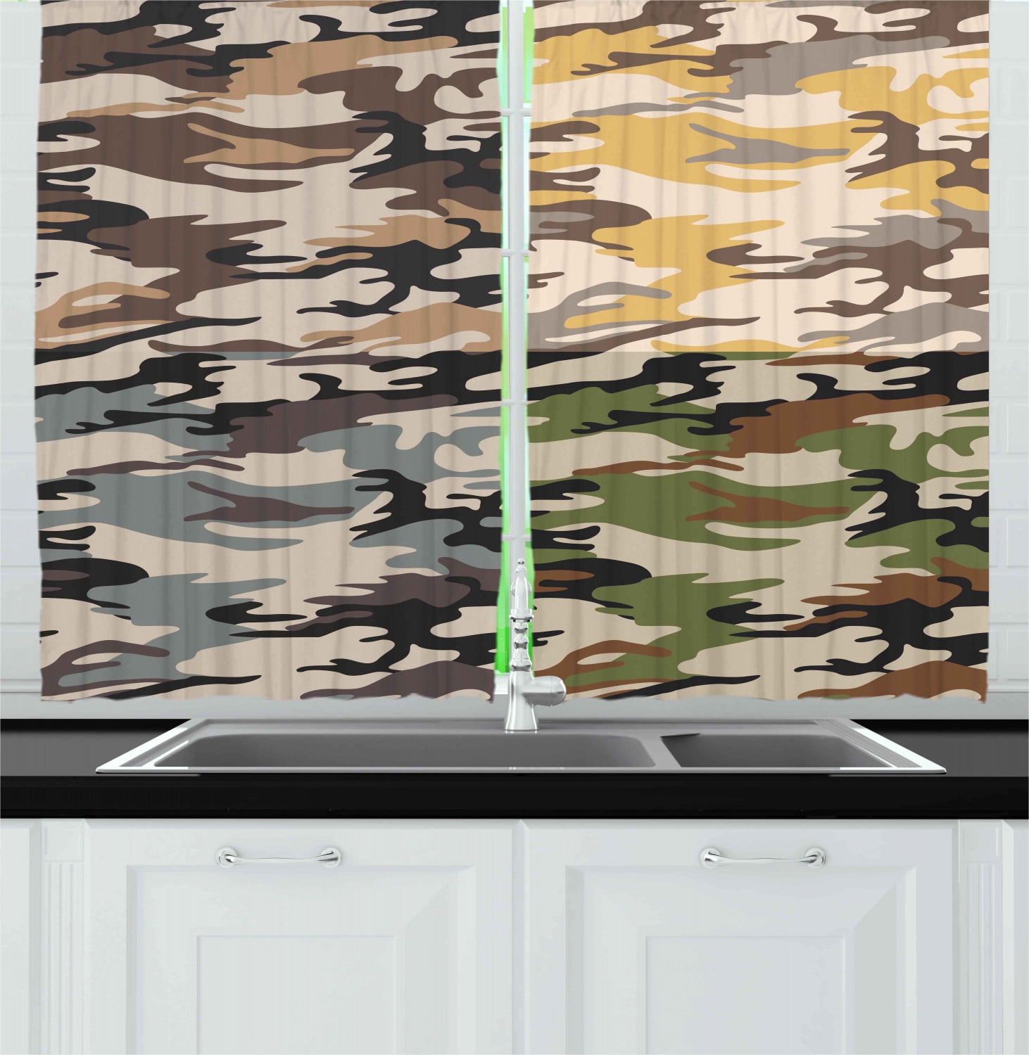 Ambesonne Camo Kitchen Curtains, Different Colored Patterns, 55"x39 ...