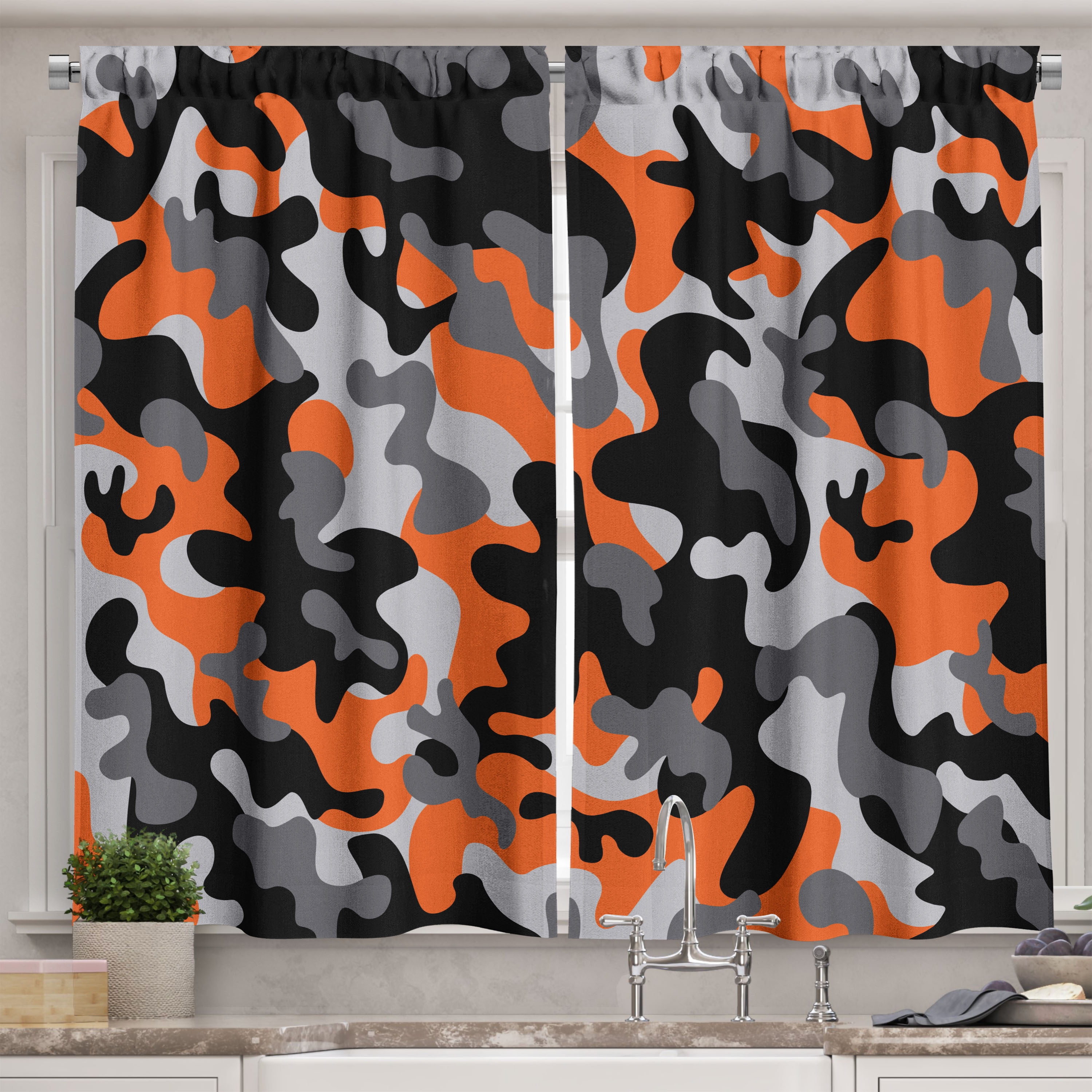 Ambesonne Camo Kitchen Curtains, Modern Design, 55"x39", Orange Grey ...