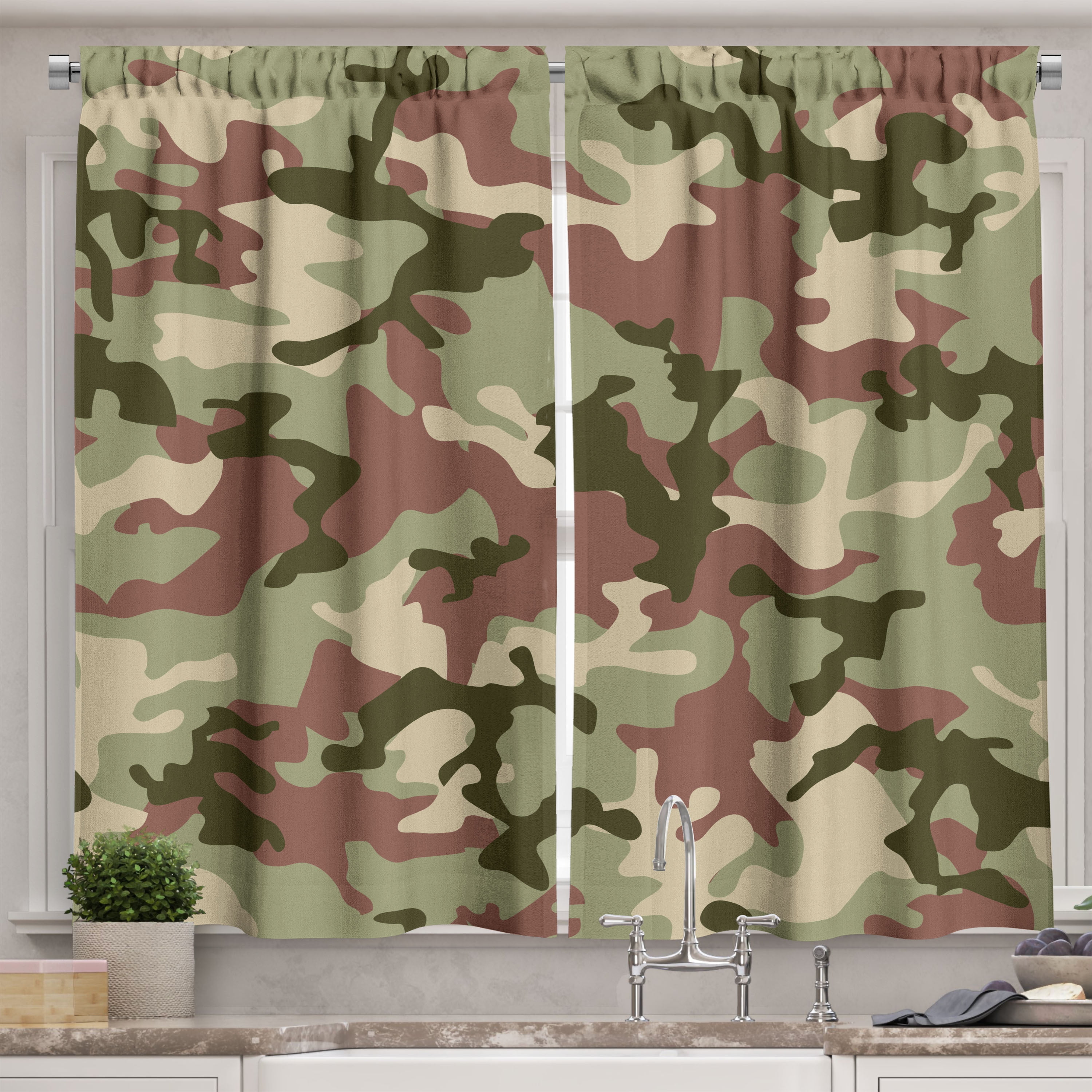 Ambesonne Camo Kitchen Curtains, Pattern in Forest Colors, 55"x39 ...