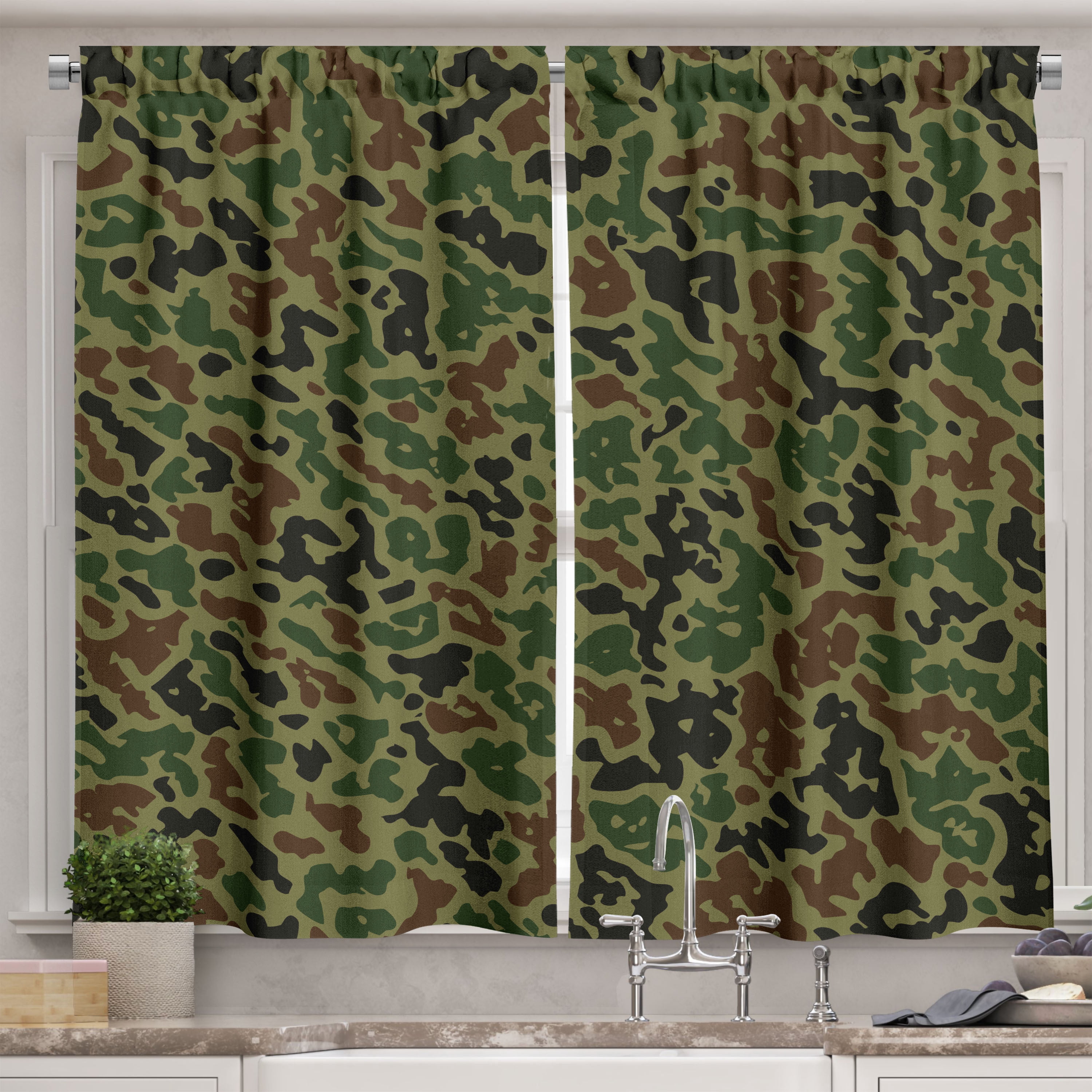 Ambesonne Camo Kitchen Curtains, Summer Grungy Pattern, 55"x39", Khaki ...
