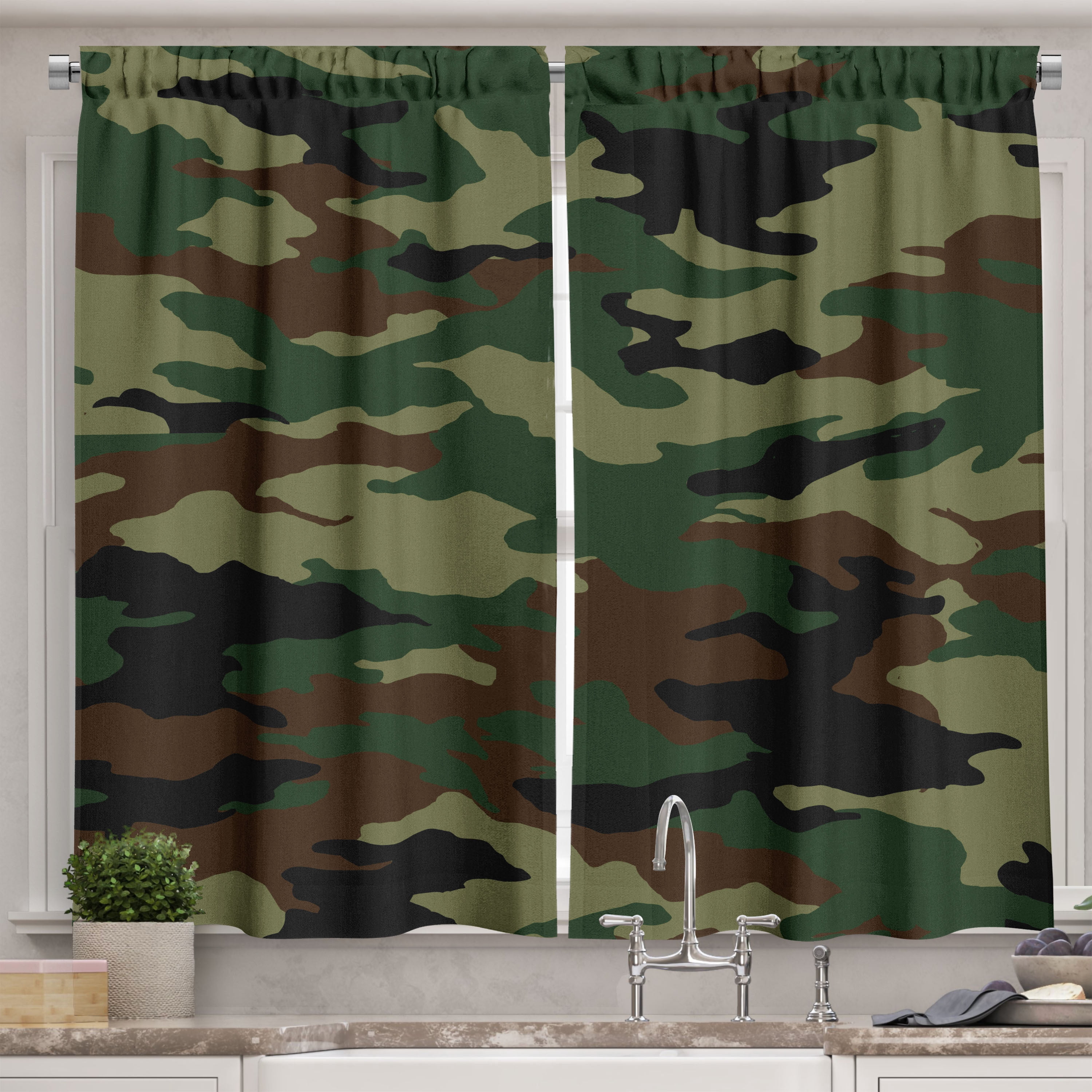 Ambesonne Camo Kitchen Curtains, Uniform Inspired Fashion, 55"x39 ...