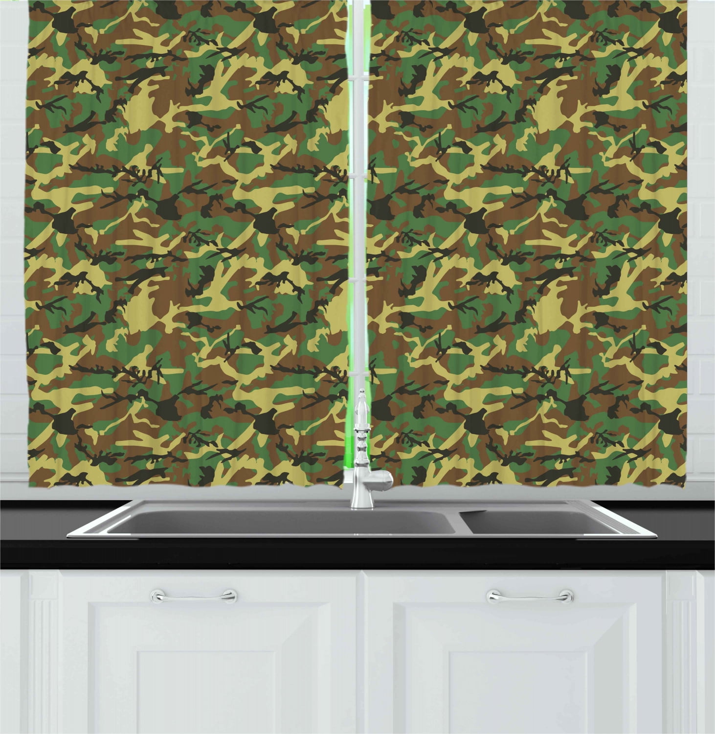 Ambesonne Camo Kitchen Curtains, Woodland Abstract Jungle, 55"x39 ...