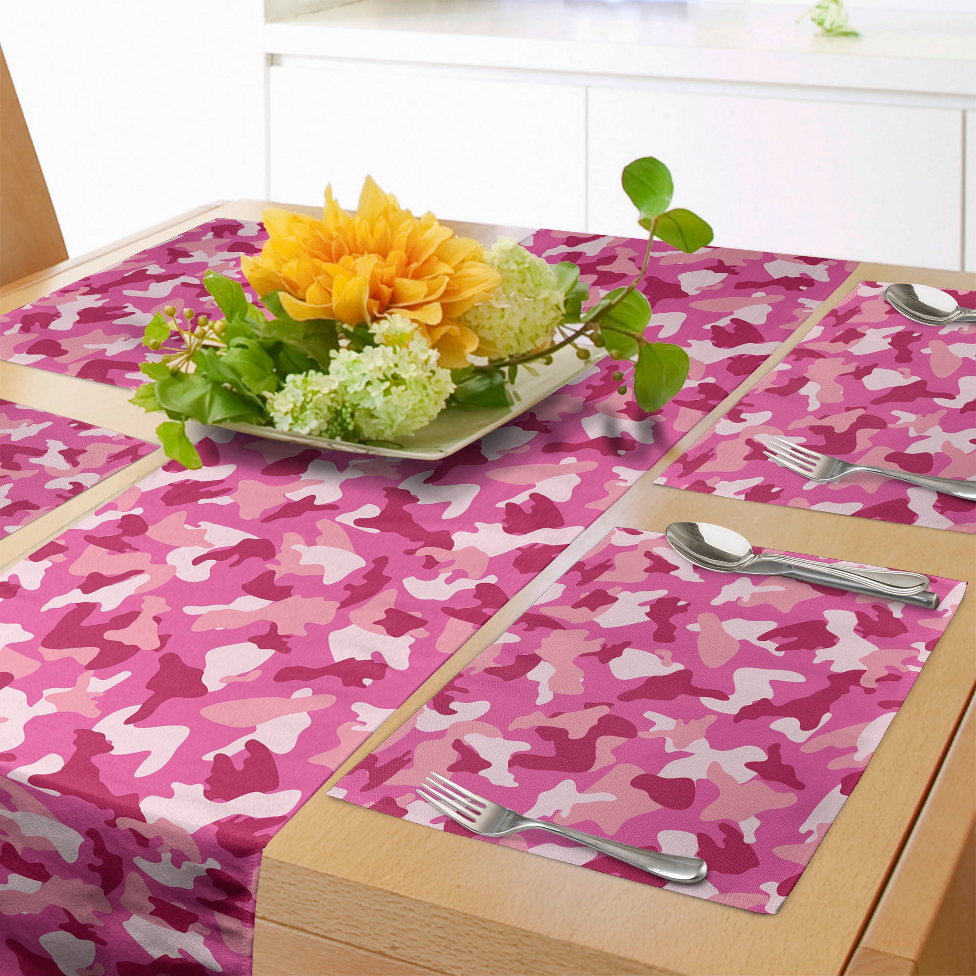 Ambesonne Camo Print Table Runner & Placemats, Camouflage Shapes Art ...