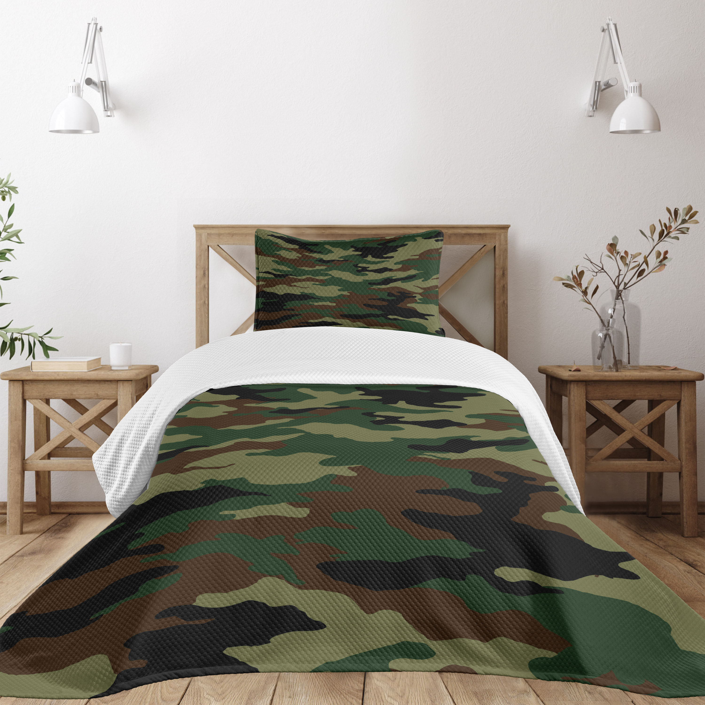 Ambesonne Camo Quilted Bedspread Set 2 Pcs, Uniform Inspired Fashion ...
