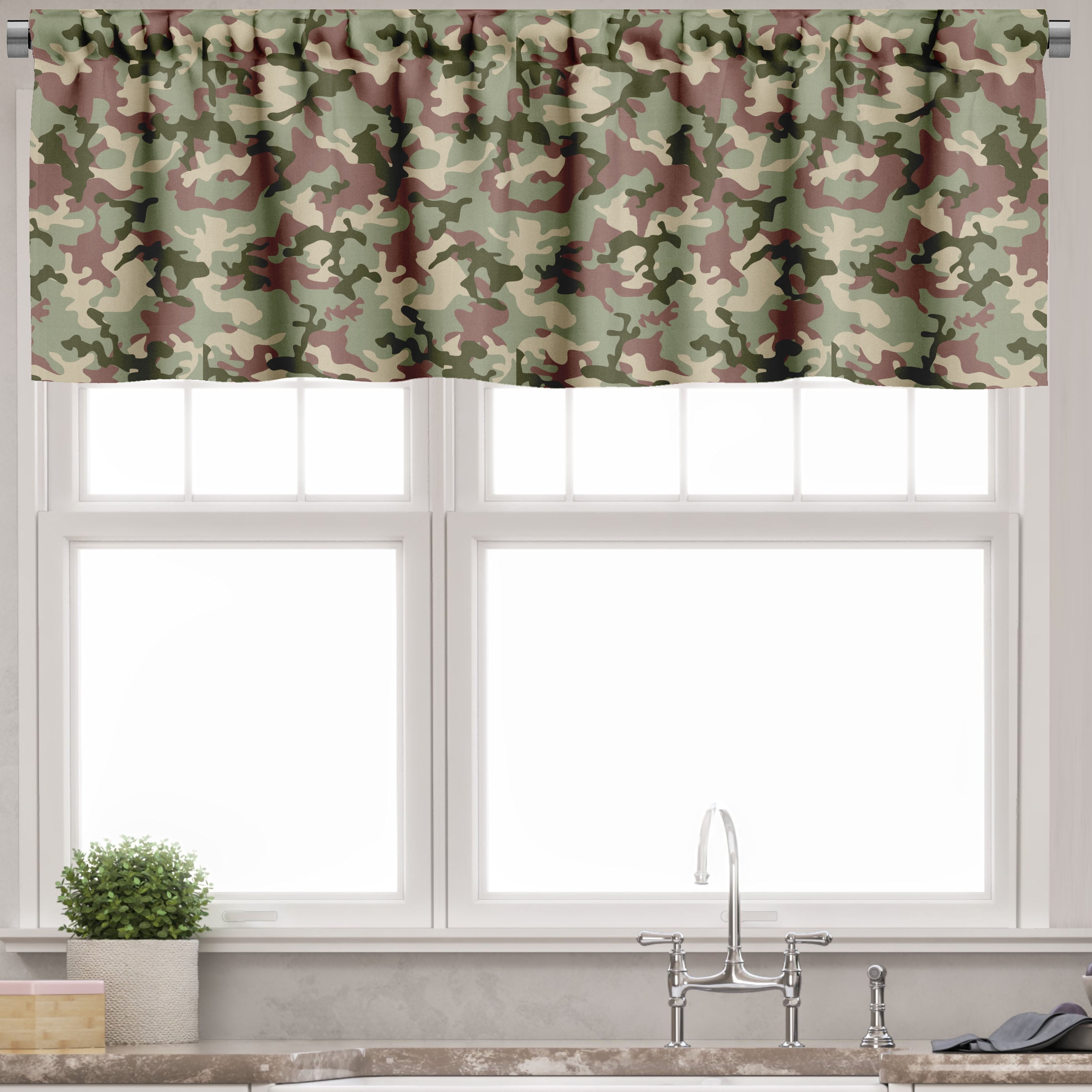 Ambesonne Camo Window Valance, Pattern in Forest Colors, 54" X 18 ...