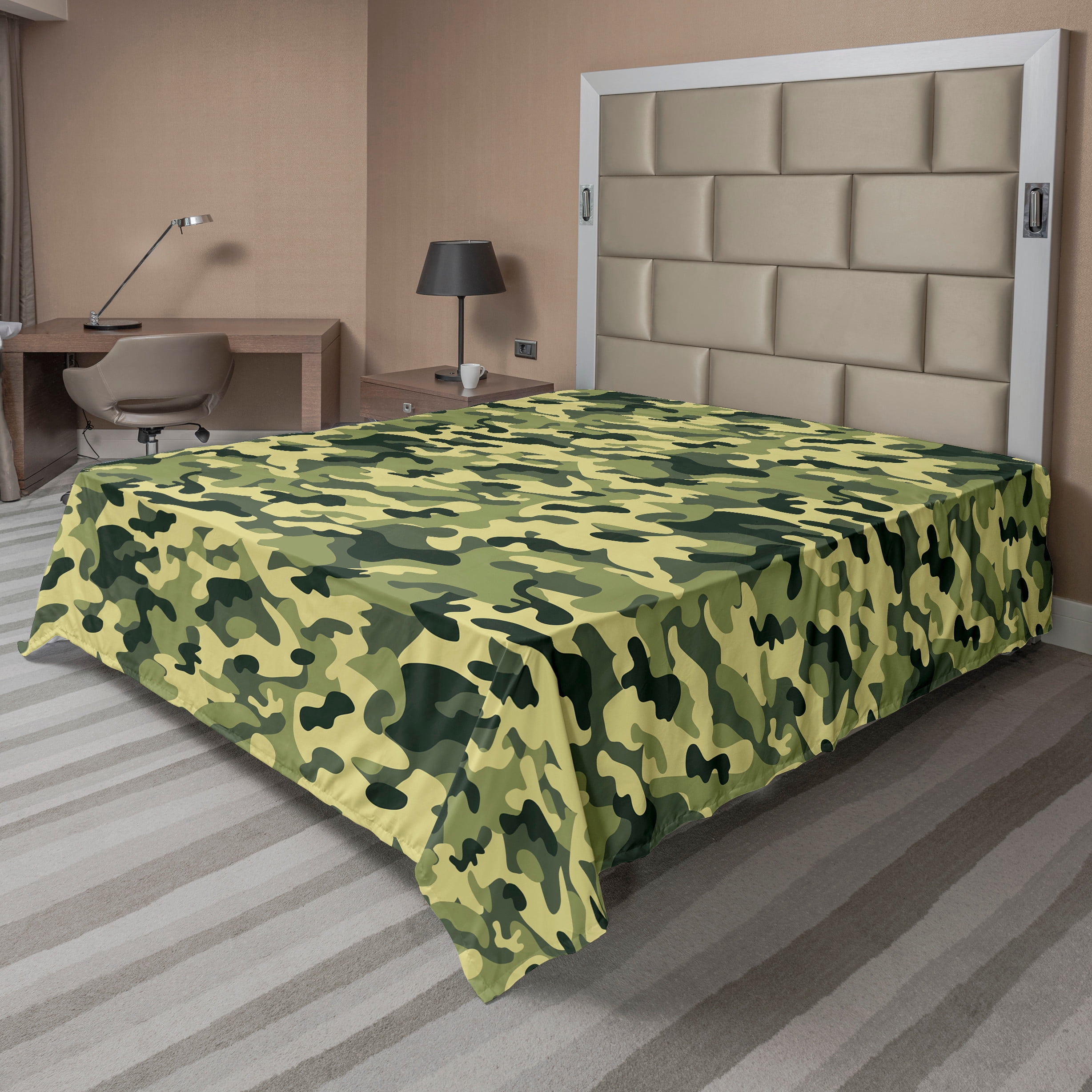 Ambesonne Camouflage Flat Sheet, Pale Clothing Motif, King Size, Green ...