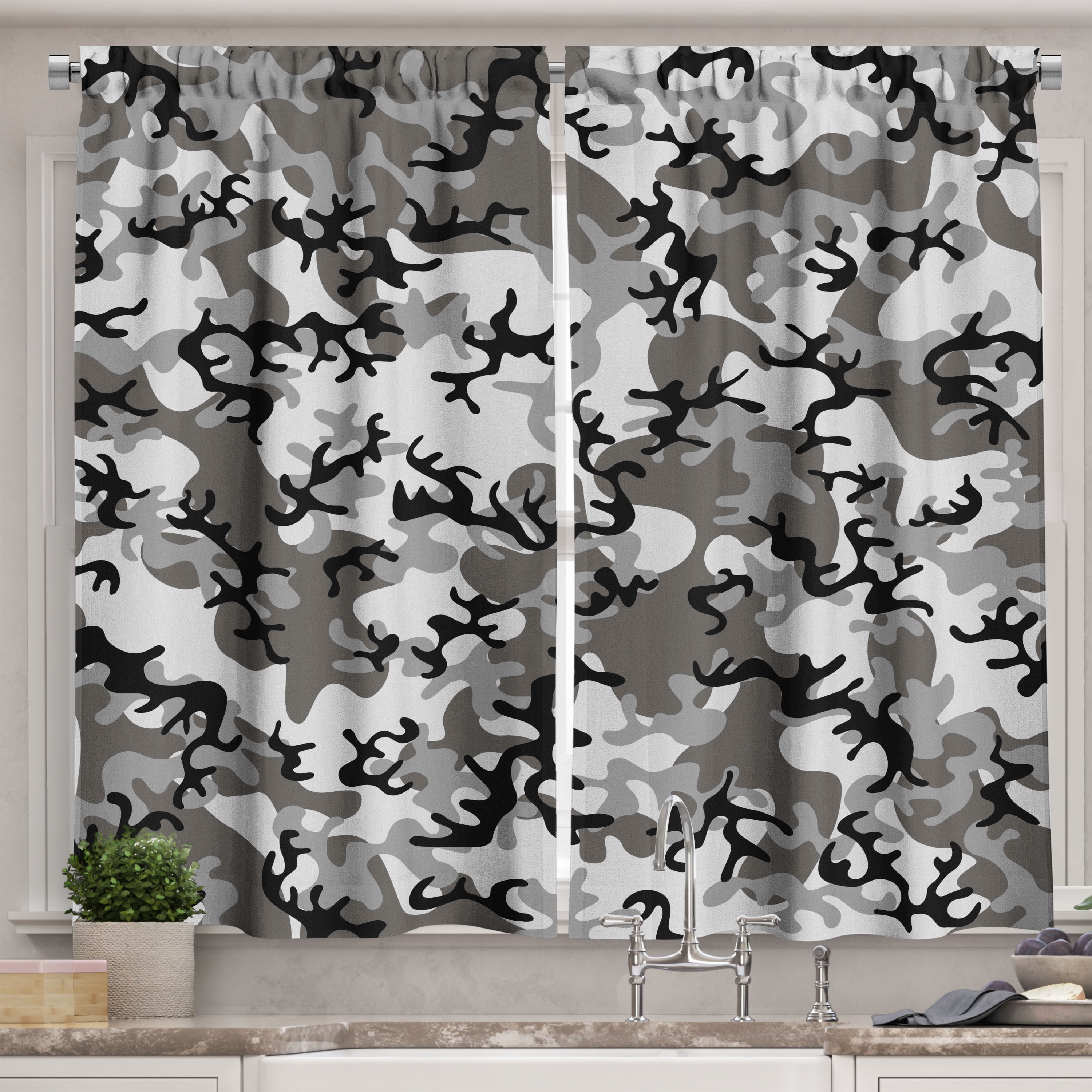 Ambesonne Camouflage Kitchen Curtains, Camouflage Concept, 55"x45 ...