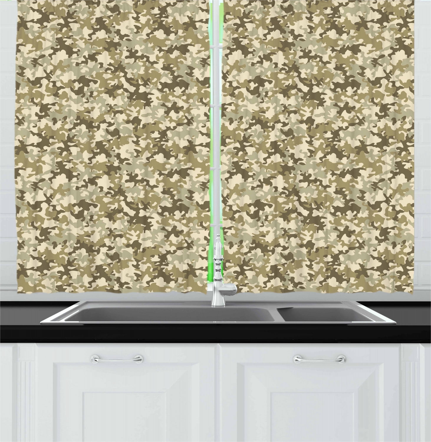 Ambesonne Camouflage Kitchen Curtains, Faded Colors Classic, 55"x39 ...