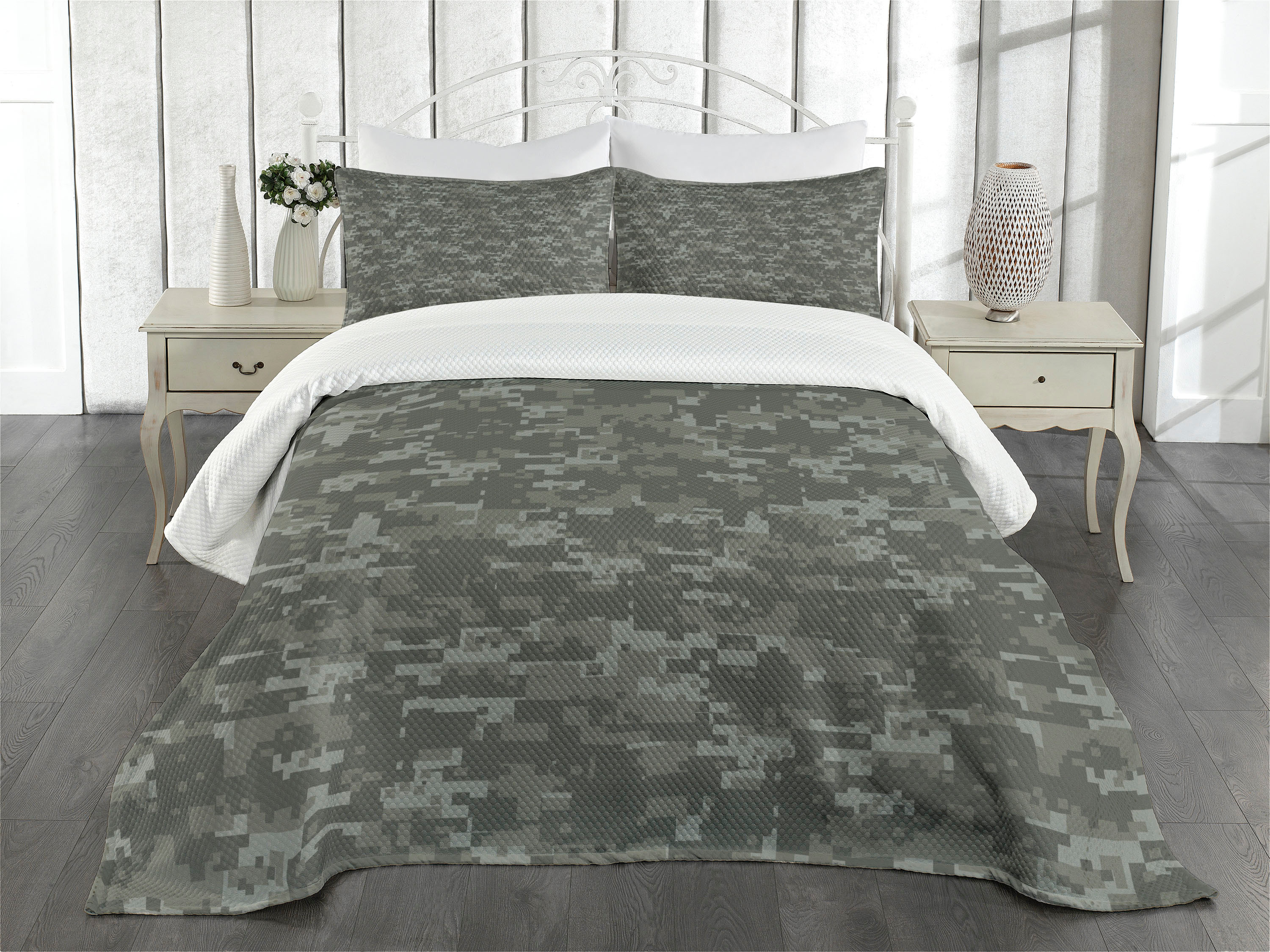 Ambesonne Camouflage Quilted Bedspread Set 3 Pcs, Dark Forest Conceal ...